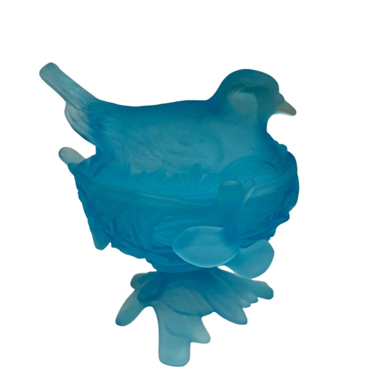 Westmoreland Glass Light Blue Mist Robin On Twig Nest Covered Dish ...