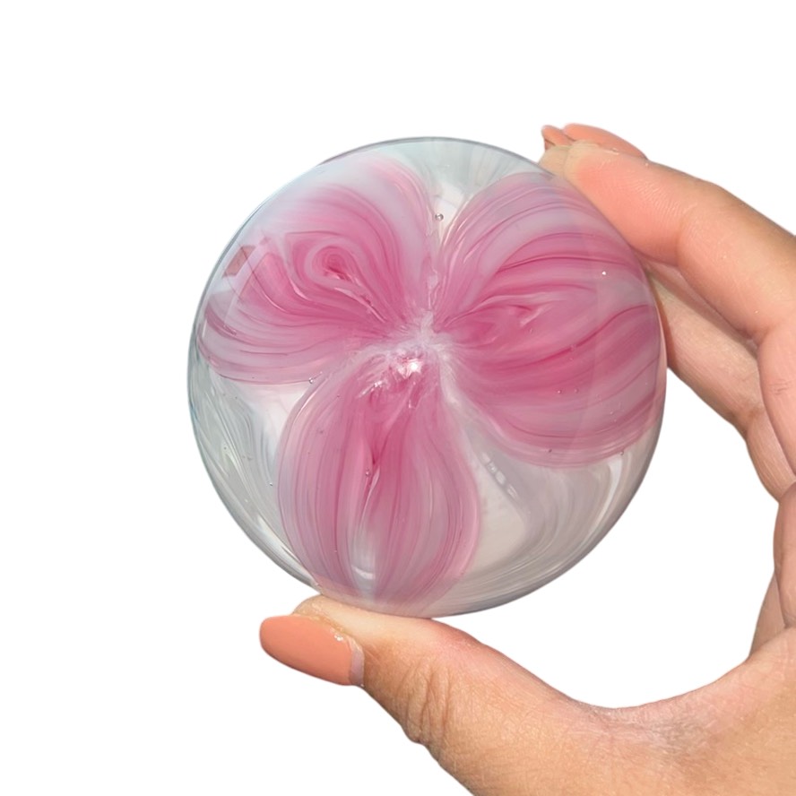 Jeff Butler 1989 Pink and White Glass Paperweight *flaw*