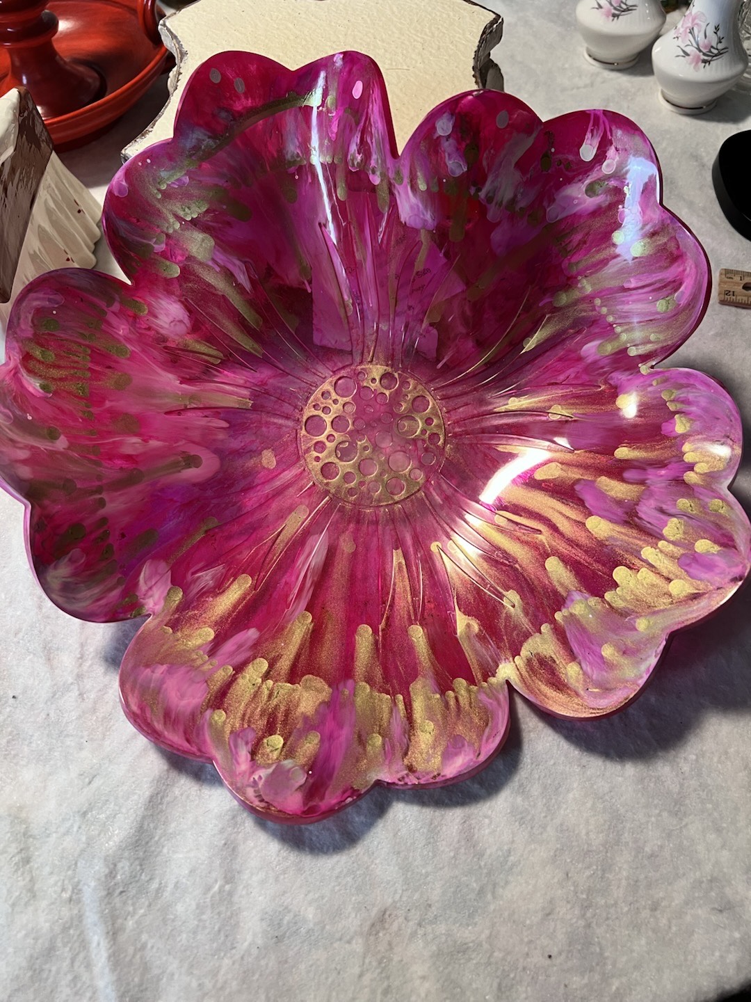 For Monipoopoo Original Artwork - Resin Flower Shaped Bowl in Pink and ...
