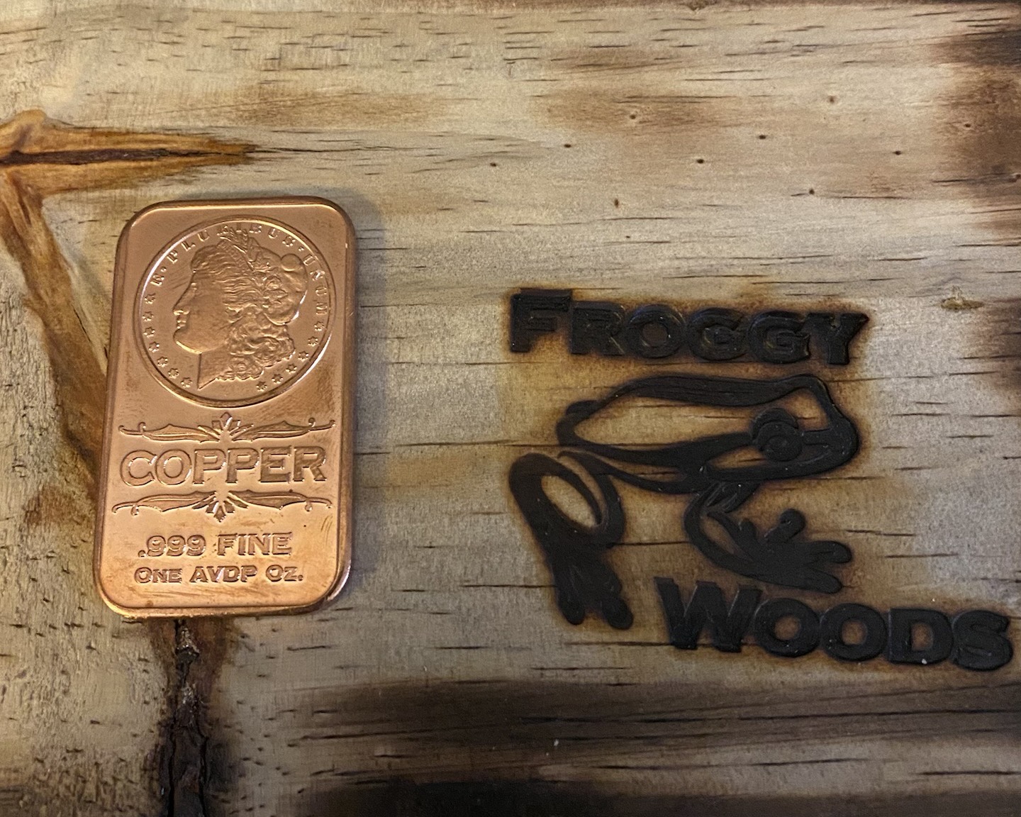 1 oz copper bar, replicating the design of a Morgan Silver Dollar