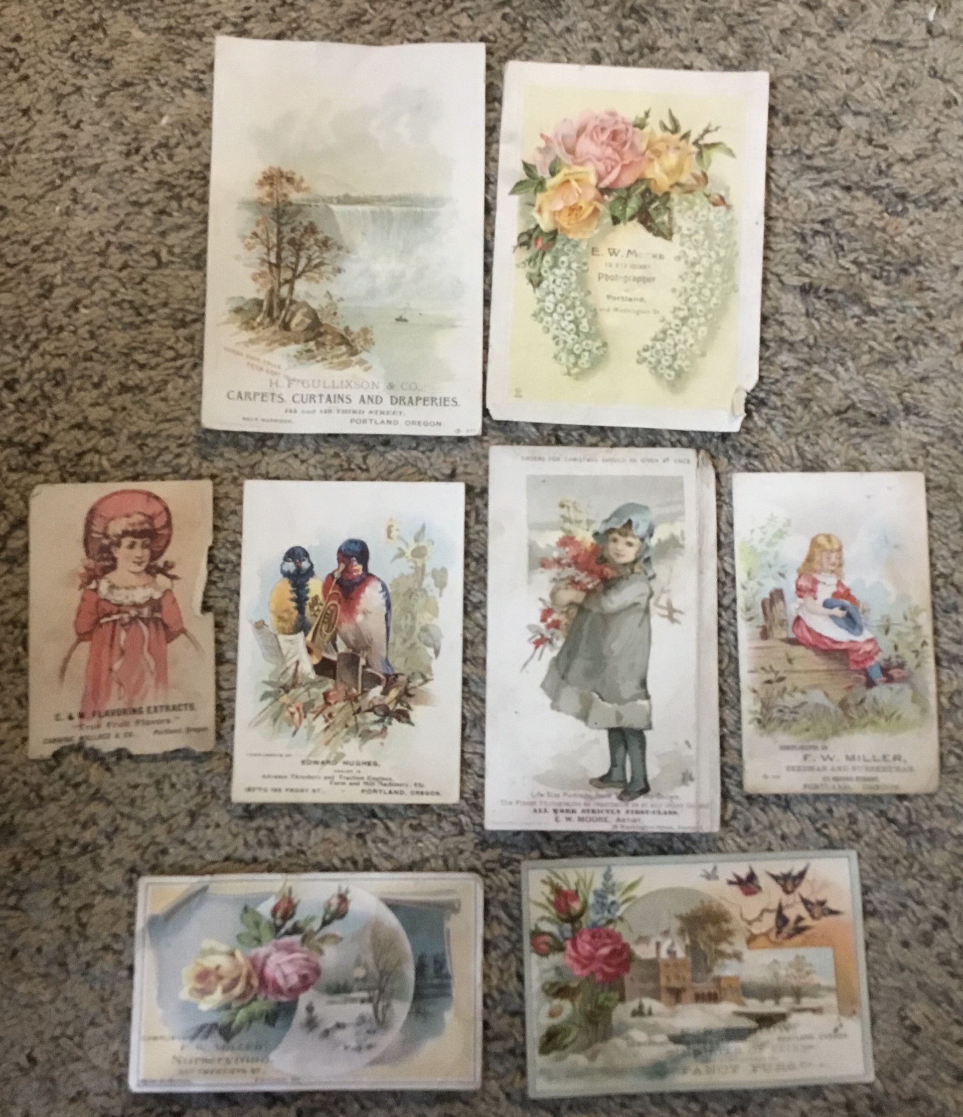 Antique ephemera, advertising cards, lot of 8, Portland, OR, 1880s or 1890s