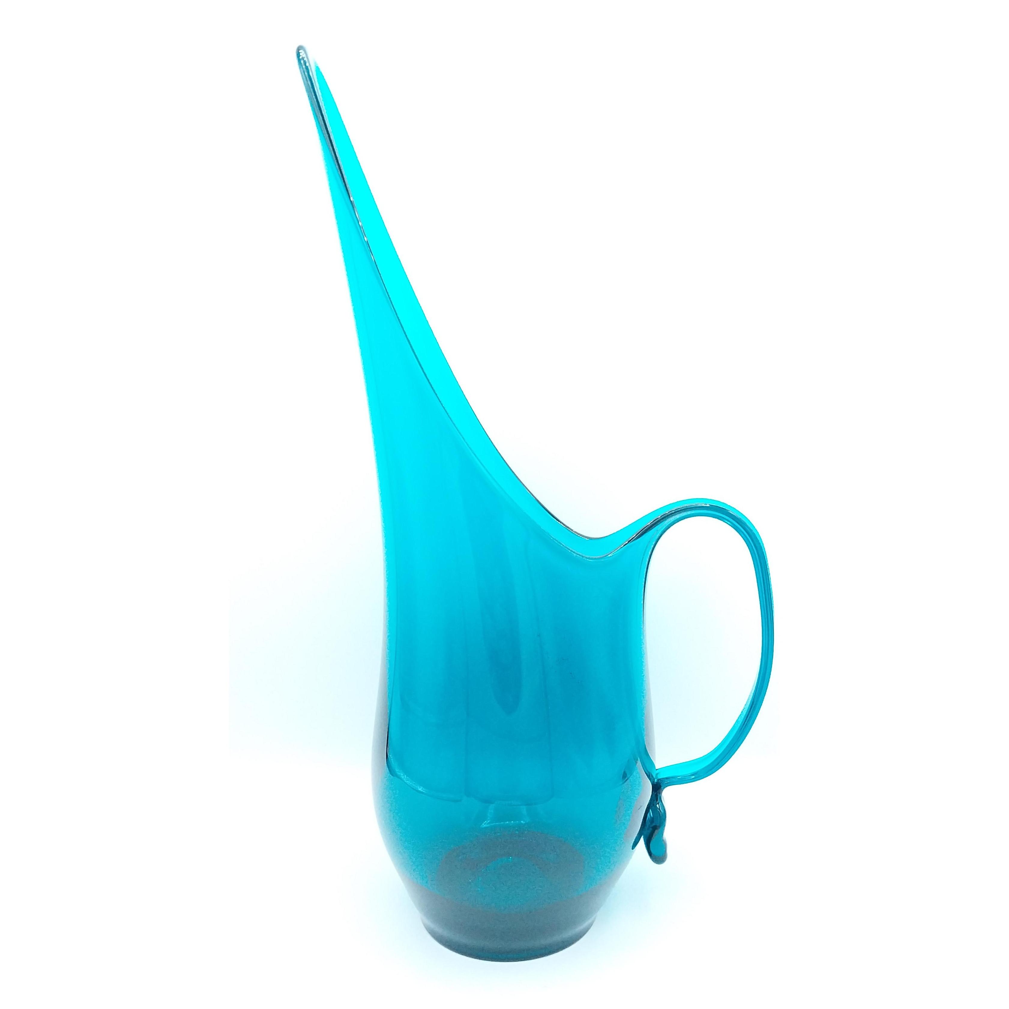 Vintage MCM Viking Glass Epic Early Bluenique Swung Pitcher 16”H 10 ...