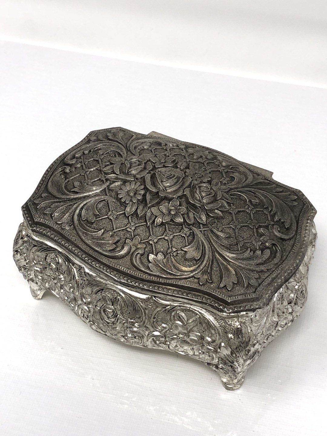 Ornate Metal Jewel Box with Lining Japan