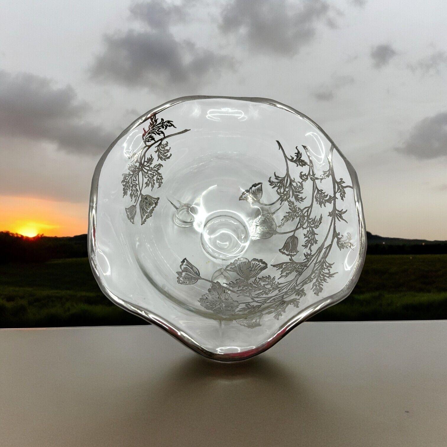 Silver City Glass 3 Footed Glass Bowl with Silver Overlay 1960s 6" dia ...