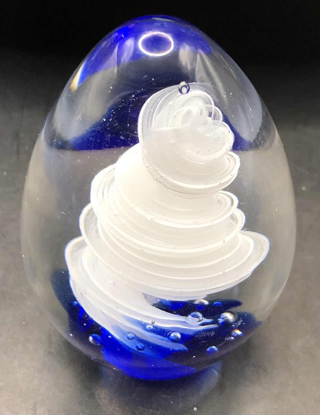 #21 - Signed blue and white egg shaped Paperweight