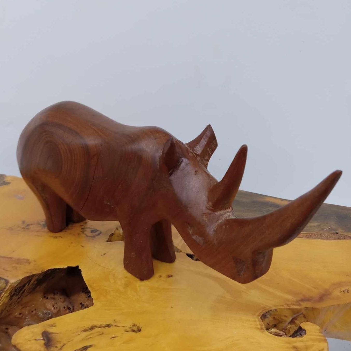 Hand carved wooden rhino, boho, decor