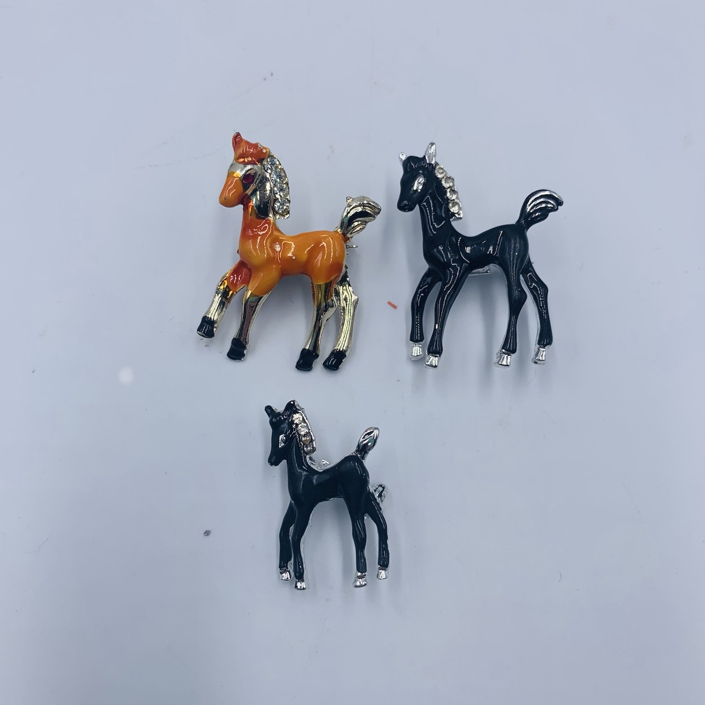 45. Metal Enamel Horse Pins Lot Of 3 Rhinestones