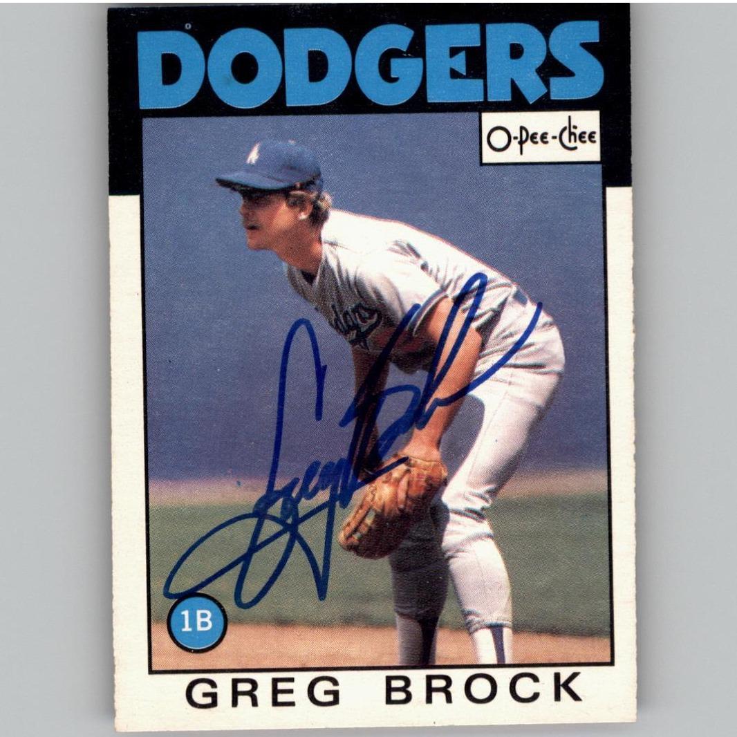 Greg Brock Signed Los Angeles Dodgers 1986 O-Pee-Chee Baseball Card #368