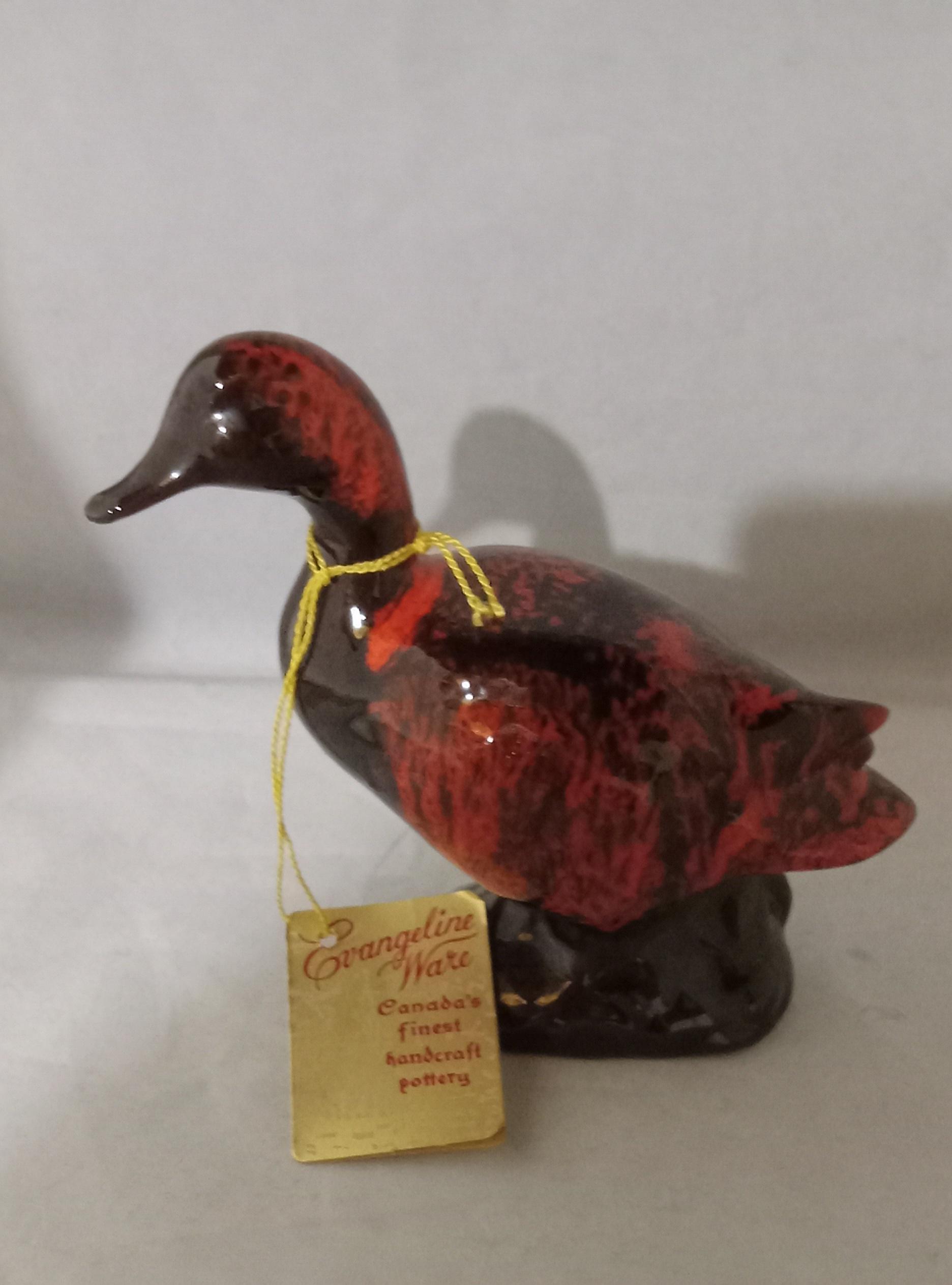 # 012 Canuck Pottery Evangeline Ware Red drip Glaze Duck (6-119)