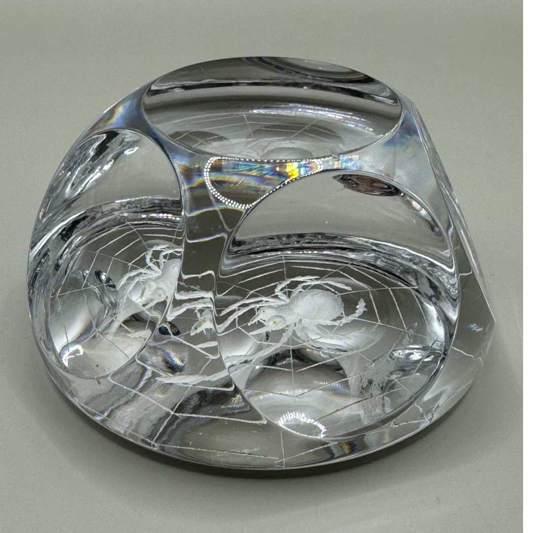 HALLOWEEN Webb & Corbett Etched Spider and Webb Faceted Paperweight