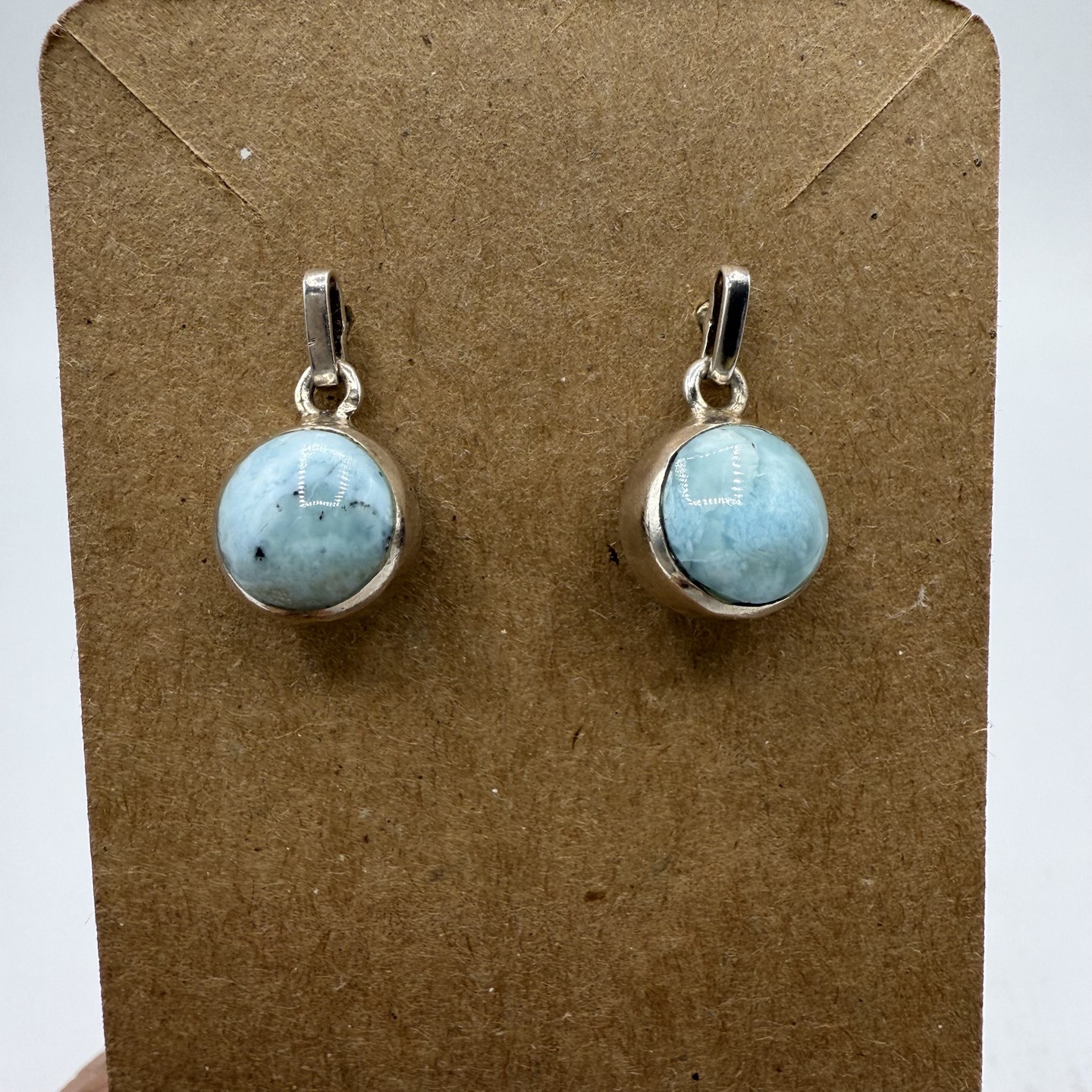 Reversible Dominican Amber And Larimar Stone Orb Dangle Earrings .925 ...