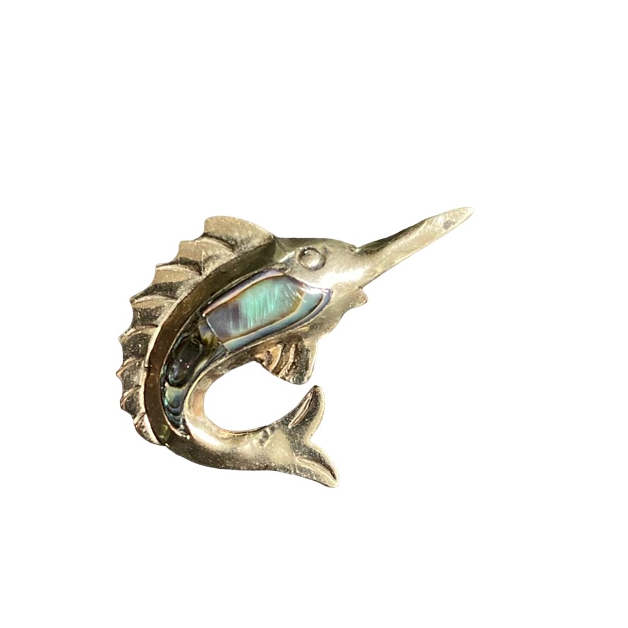 Marlin Alpaca With Abalone Inlay Mexico Brooch