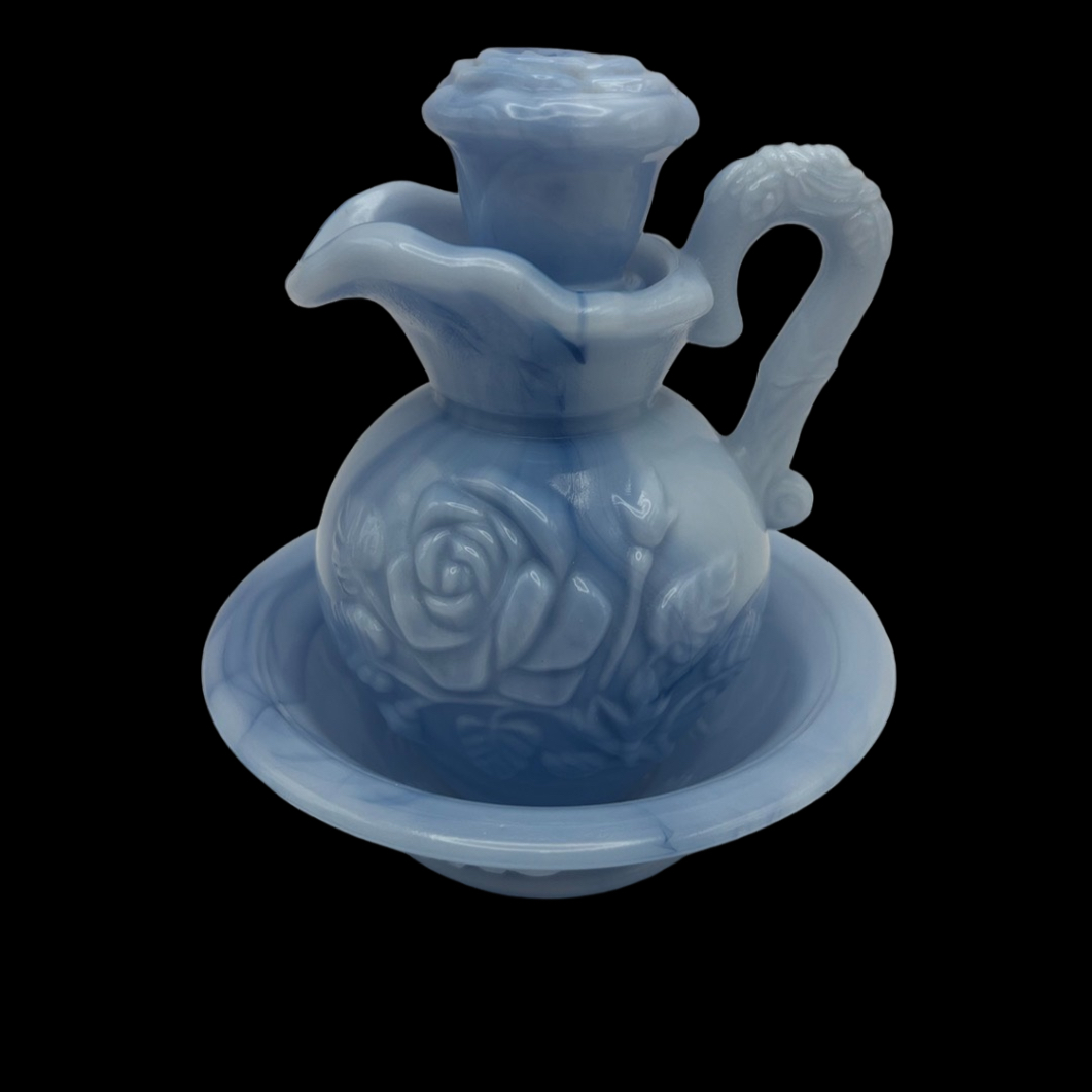 Avon Victoriana Blue Bubble Bath Pitcher And Bowl Set - Vintage May 1978