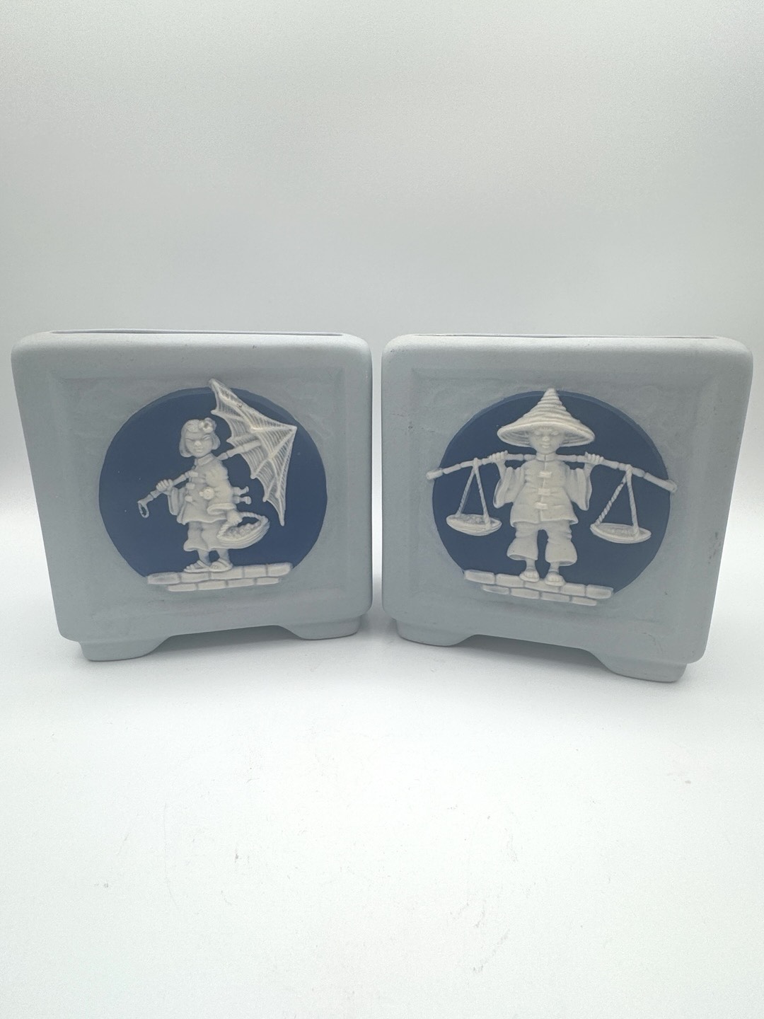 1950s Howard Pierce Porcelain Square Vase Planter Pair