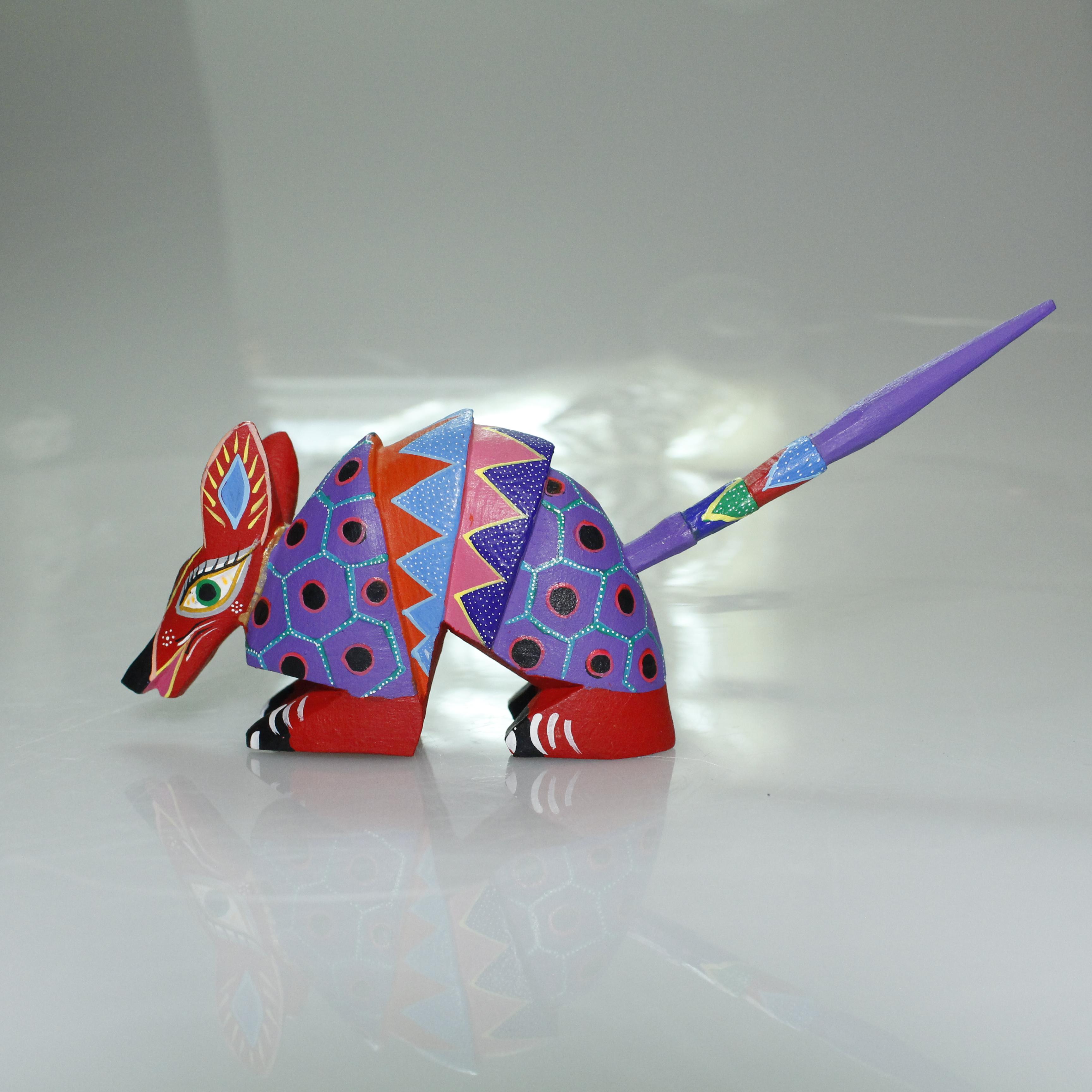 6" Roberta Angeles Armadillo Alebrije Oaxan Mexican Folk Art UV Reactive