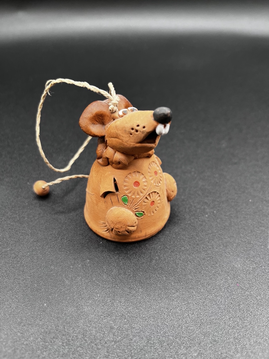 Redware Art Pottery Derpy Mouse Bell 🐭