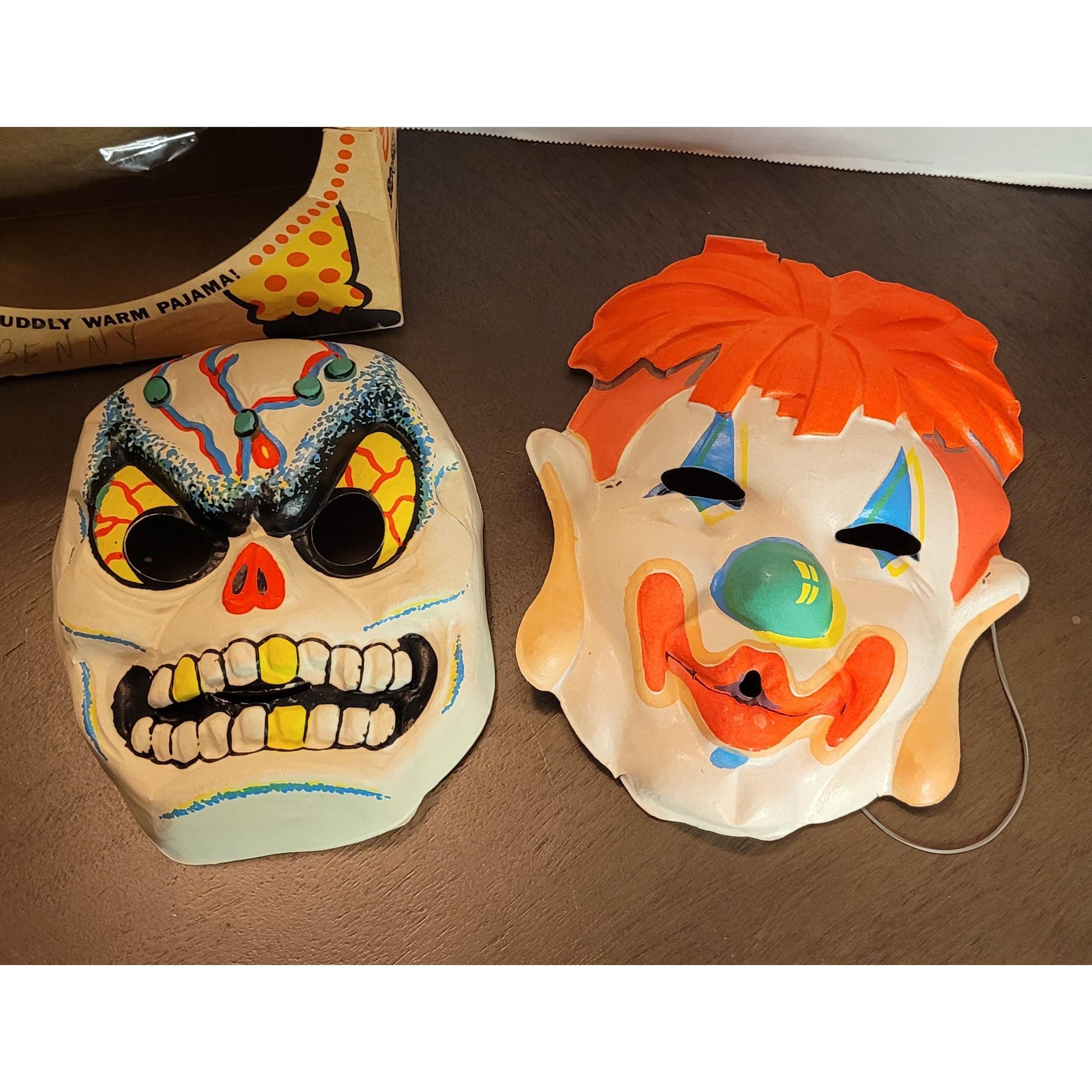 Vintage Ben Cooper Childrens Halloween Clown and Skull Costume Masks ...