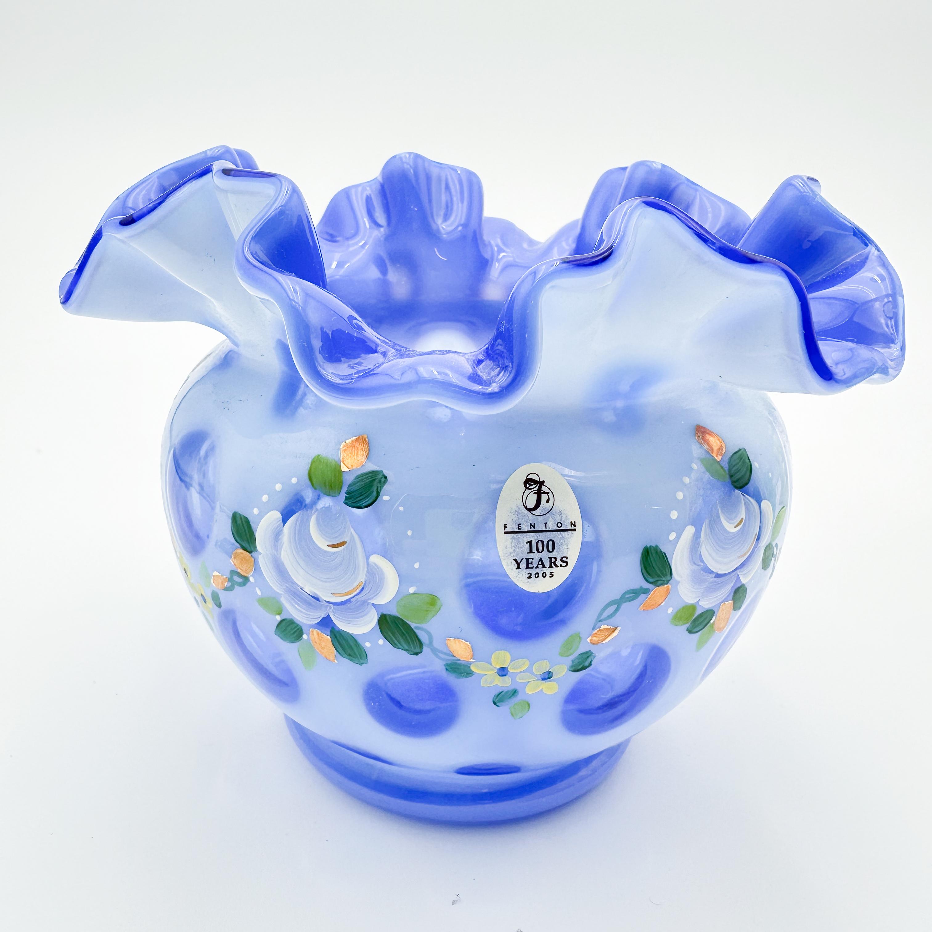Fenton Cobalt Blue Coin Dot Bowl 2004 Museum Collection Cased Crimped ...