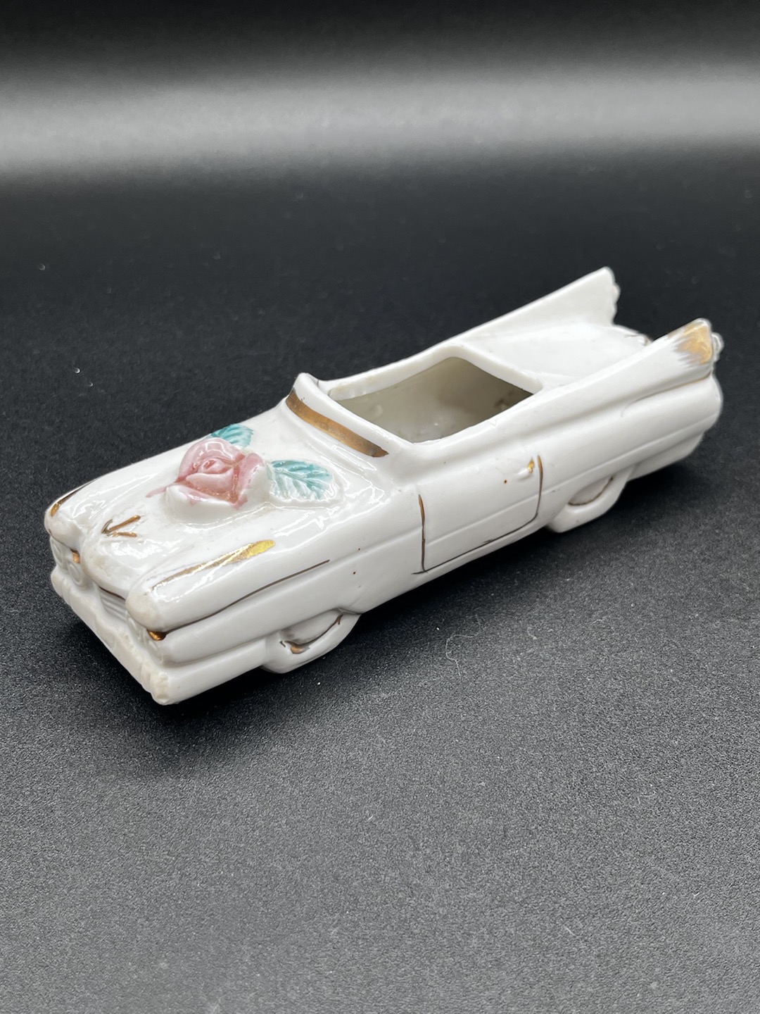 #01 Kick Off: Japanese Porcelain Convertible Retro Car White Planter 5.5”