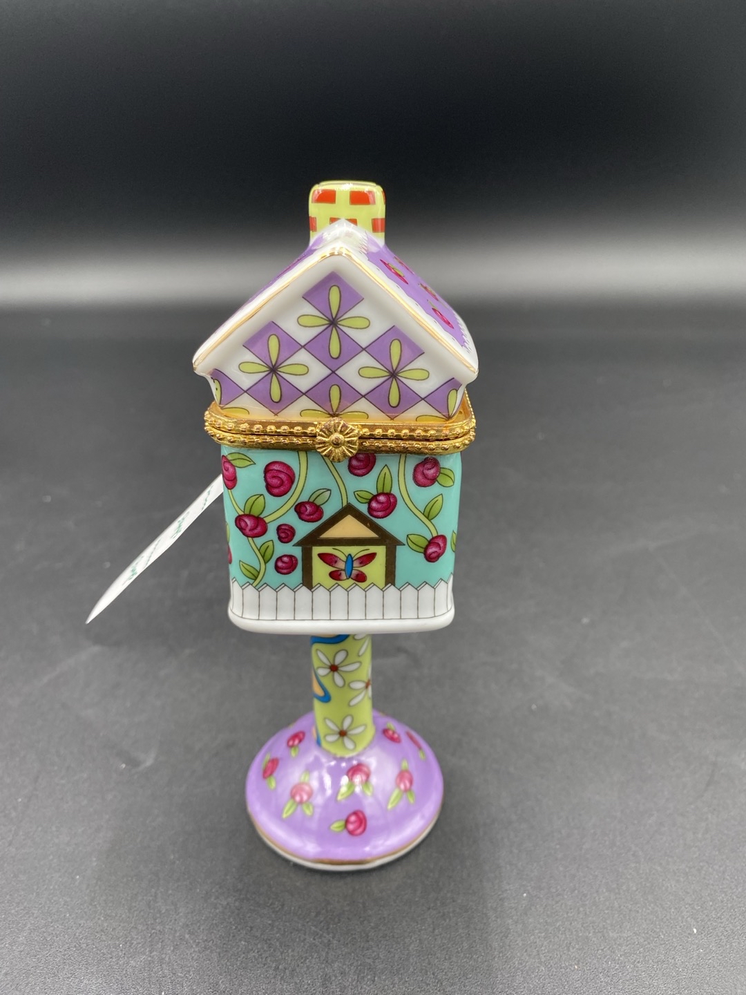 Postage Stamp Dispenser, Porcelain, 24K Gold Accents, Colorful Flowers ...