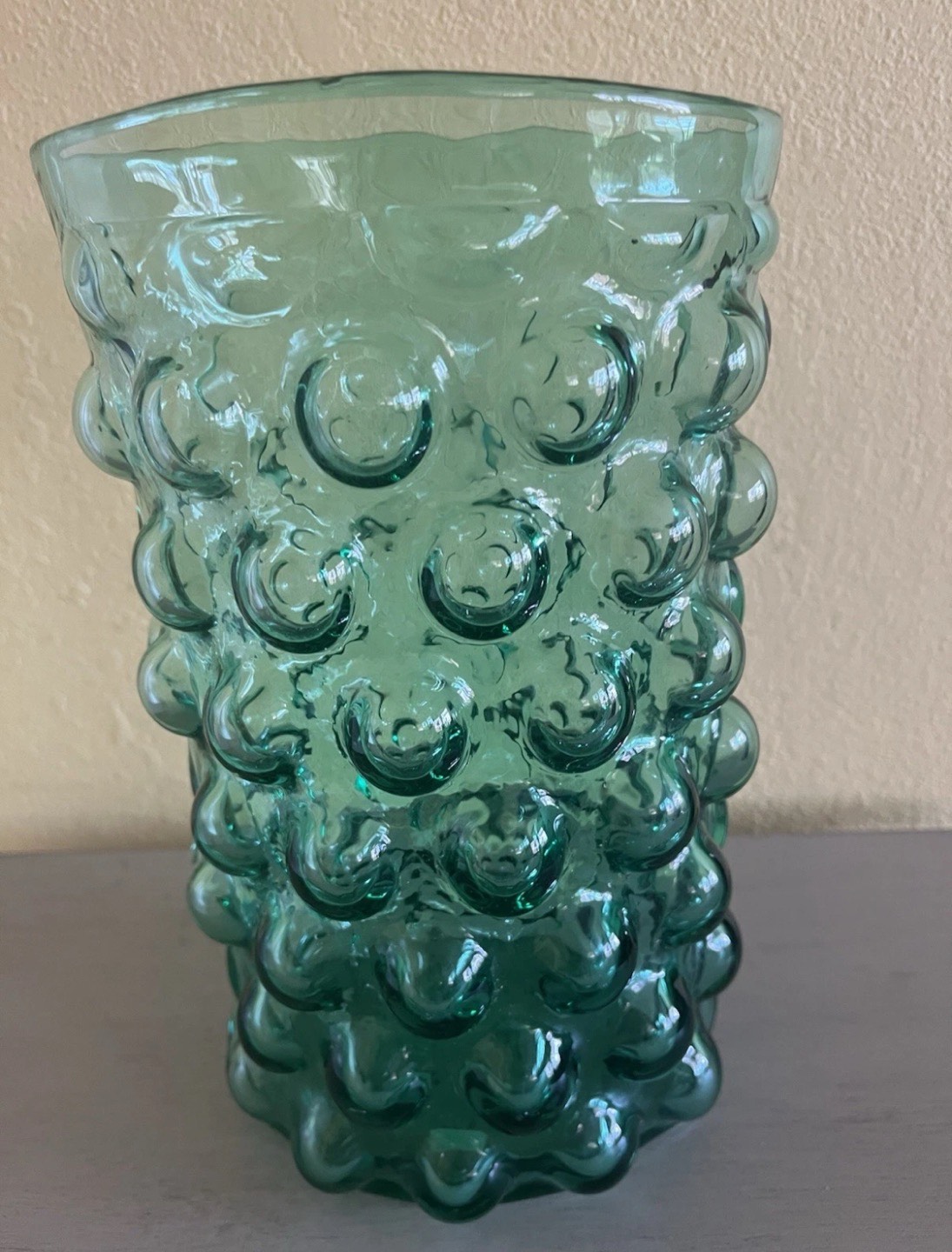Blenko Vintage Signed Mid Century Husted Teal Green Bubble Large Glass Vase