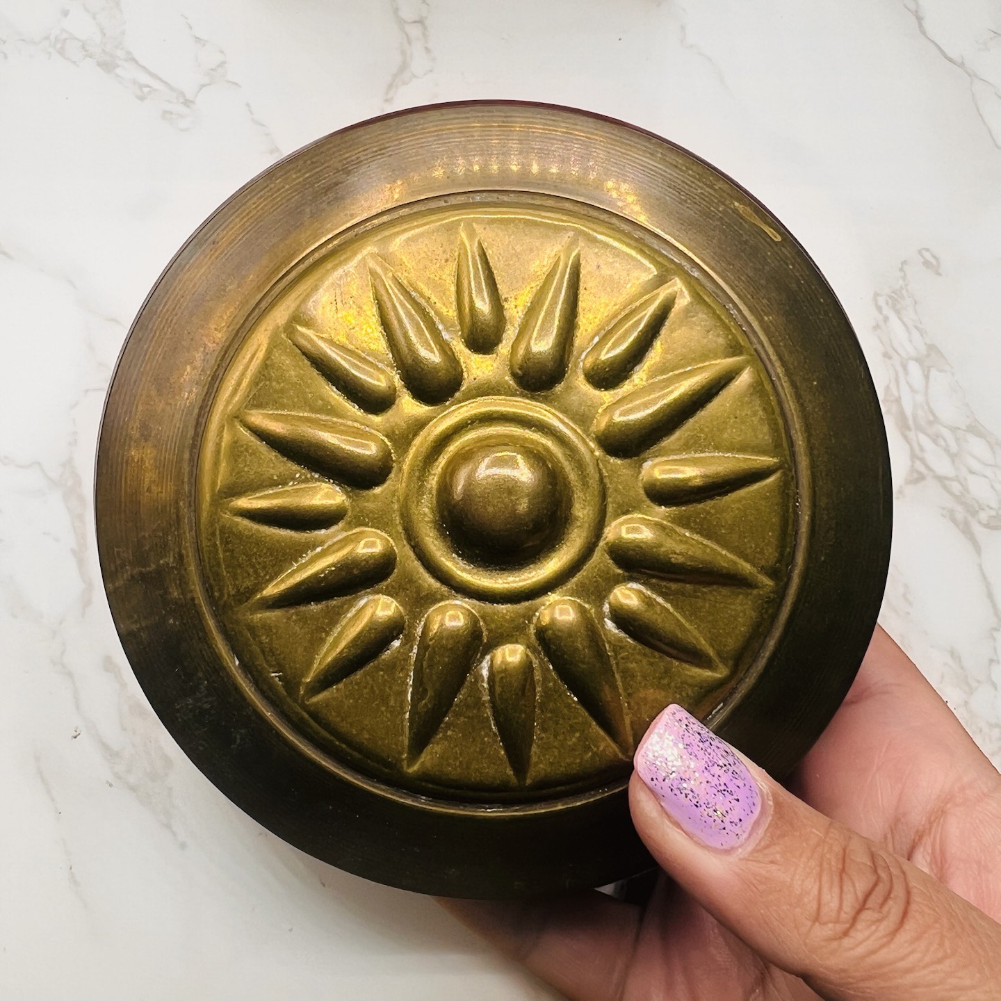 Vintage Romanian Stained Wood and Brass Box