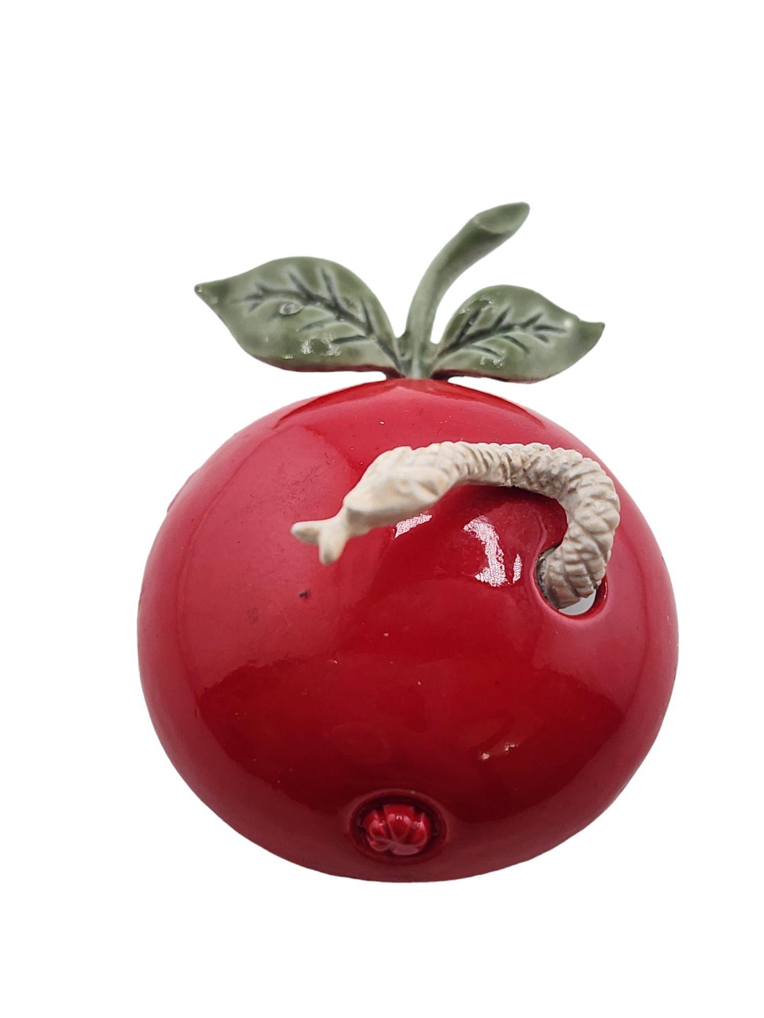 Vintage Signed Coro Enamel Apple & Snake Brooch