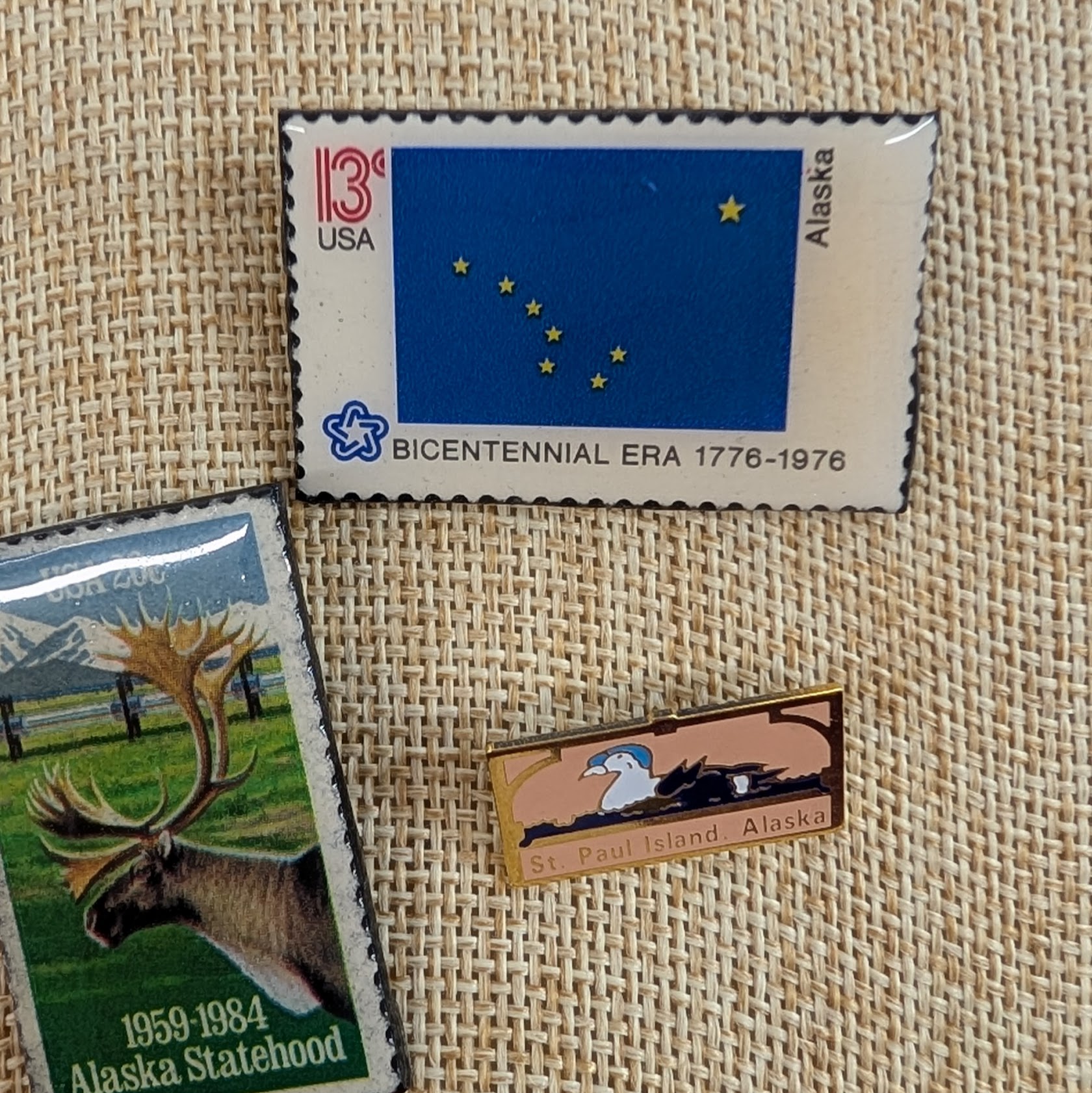 Vintage Alaska Stamp Collectible Pins Lot Statehood Bicentennial St ...