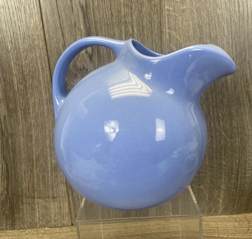 1 Vintage Hall Ceramic Water Pitcher 633 Tilted Ball Cornflower Blue w ...