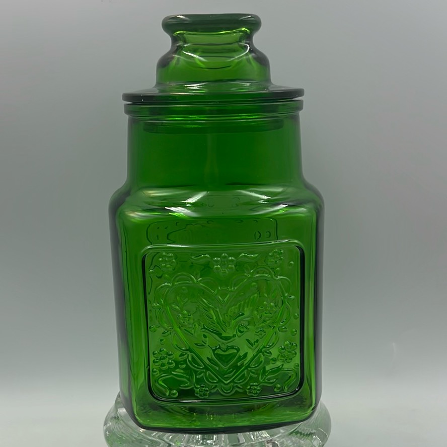 Vintage Wheaton Green Glass Candy Jar Canister Fish And Bird ️ 9.5H 4 ...