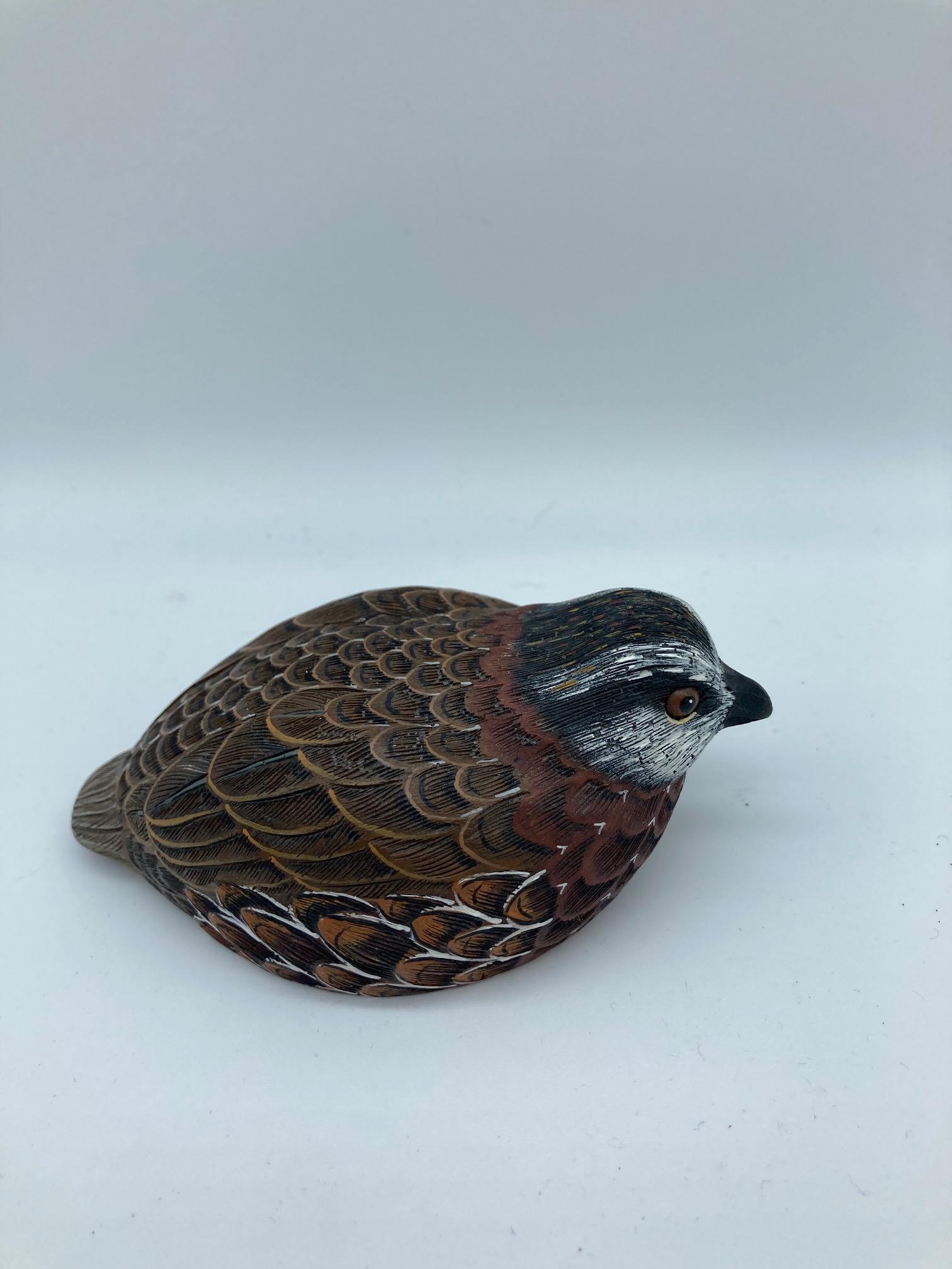 Bobwhite Quail Figurine Made by Pete Laub 1989 Rezin