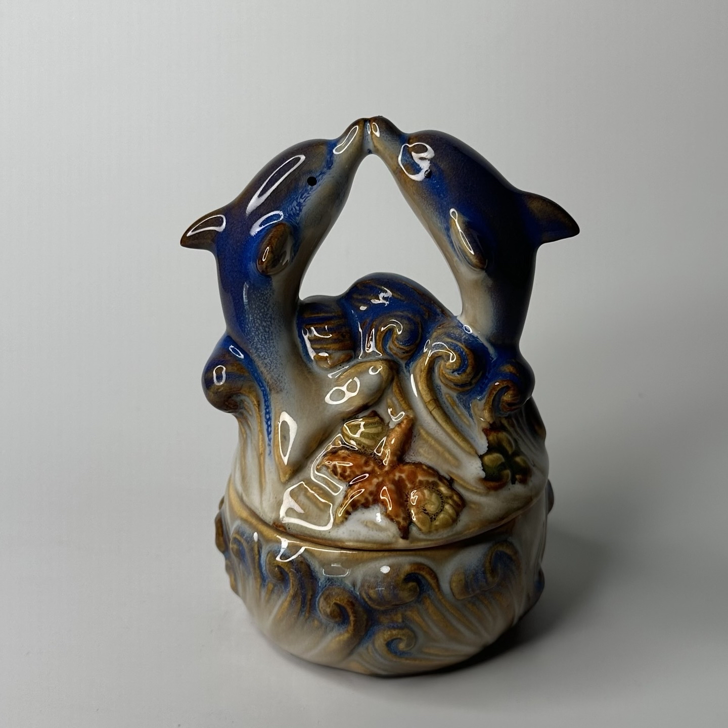 Dolphins Ceramic Trinket Box Lidded