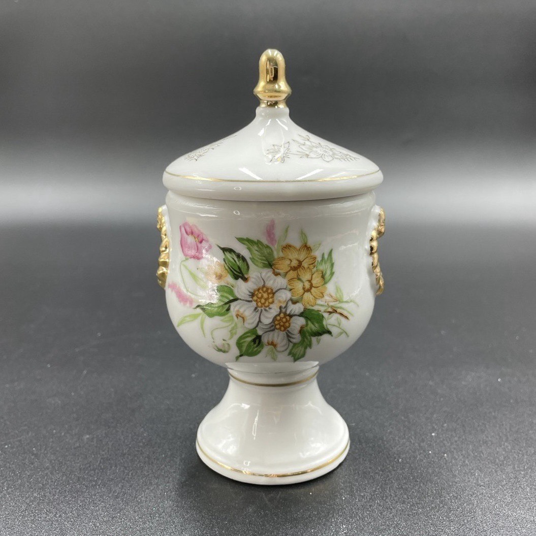 Porcelain Pedestal Dresser Trinket Jewelry Box Vintage Home Deocr