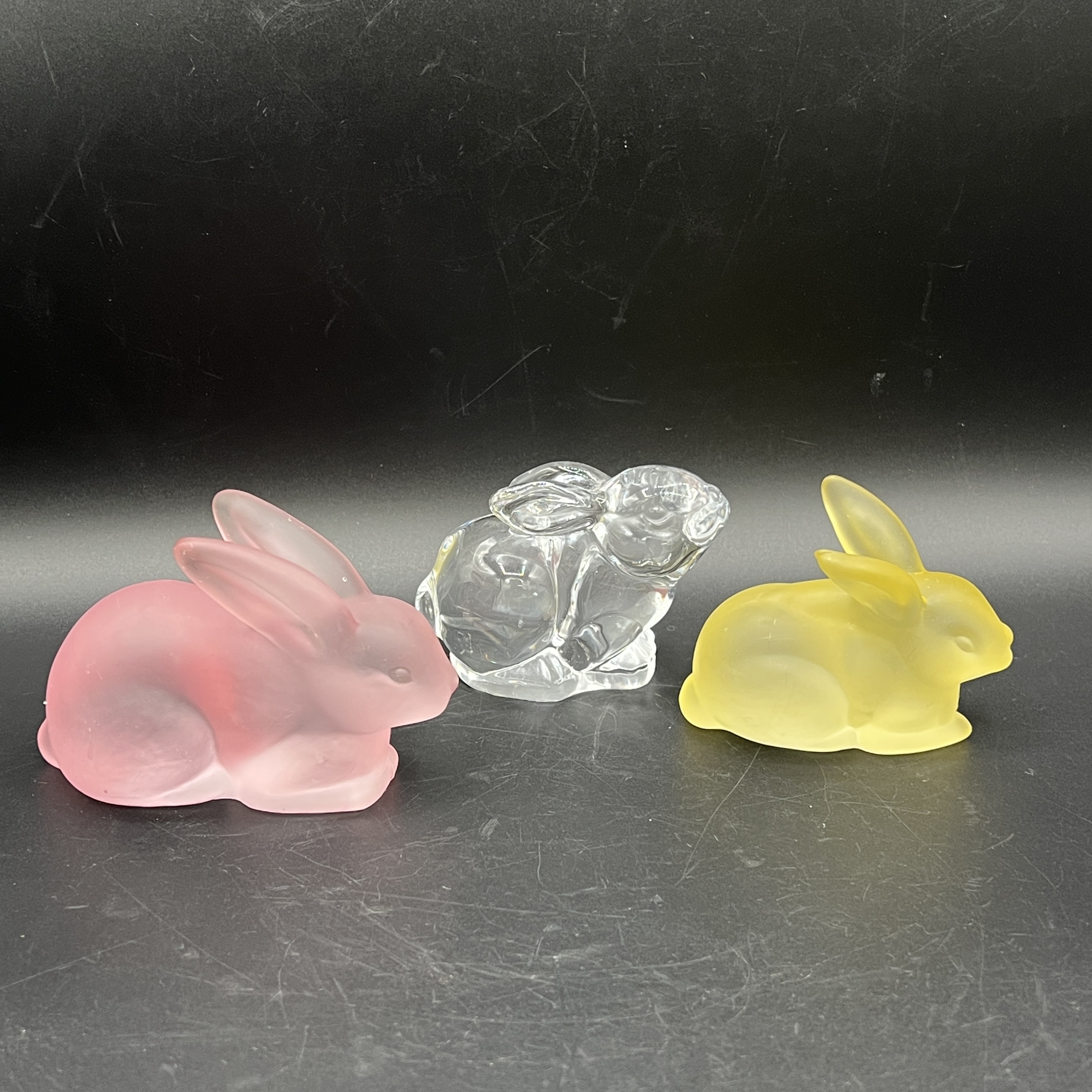 Bunny Rabbits Glass / Crystal Figurines Yellow, Pink & Satin ~ Heavy ...