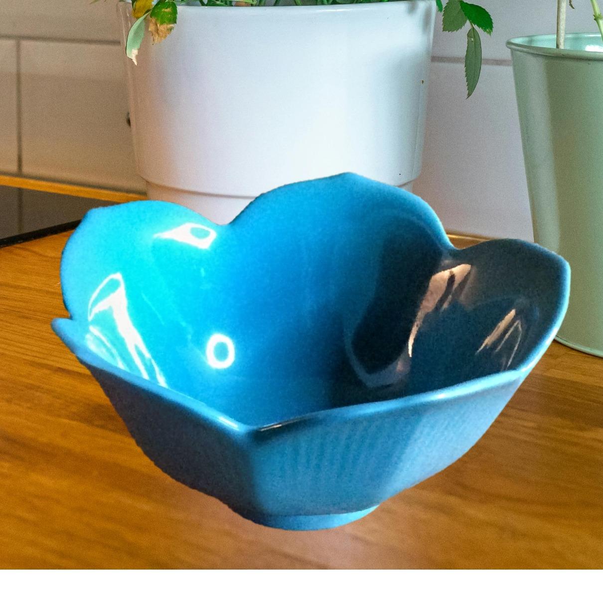 Pier 1 Teal Lotus Flower Bowl, Vintage Ceramic Dish, 6" Diameter ...