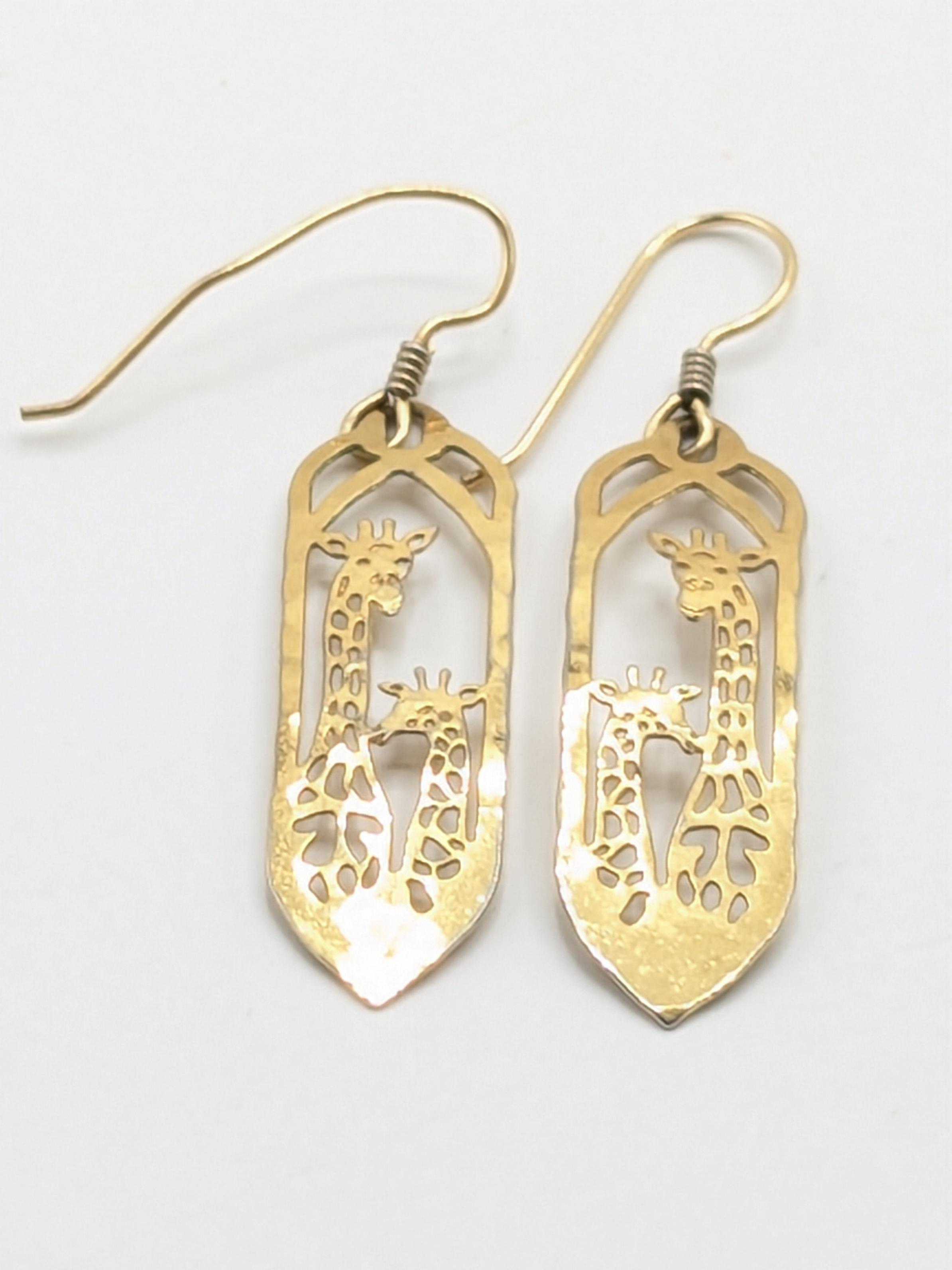 Wild Bryde Giraffe Filigree Pierced Earrings Gold Filled Signed