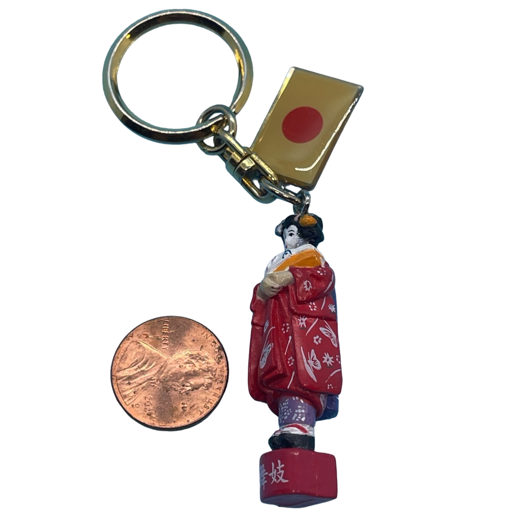 Vtg Keychain Asian Woman In Kimono