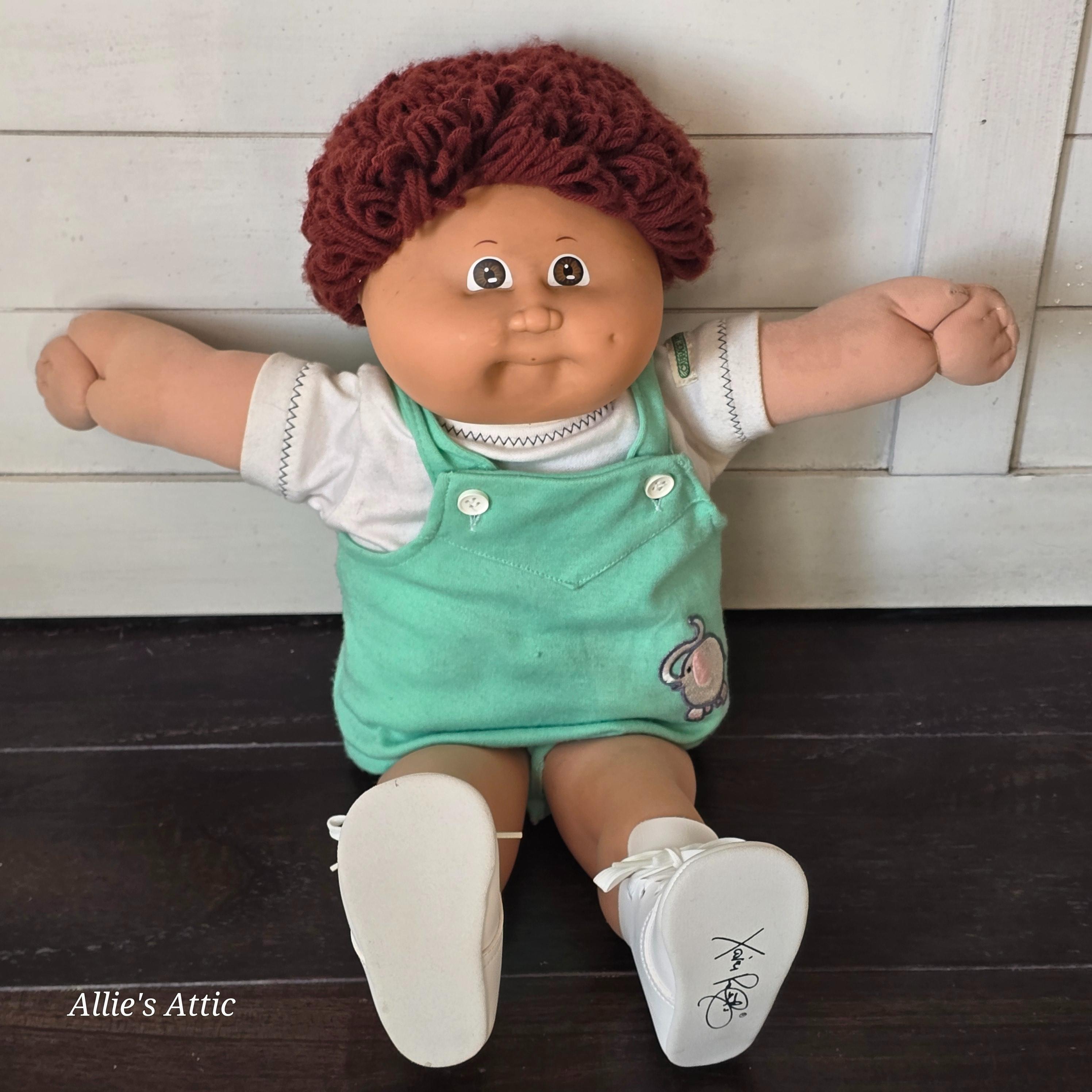 Vintage Cabbage Patch Kid CPK Baby Doll Aqua Teal Romper Loop Curly Hair 1985