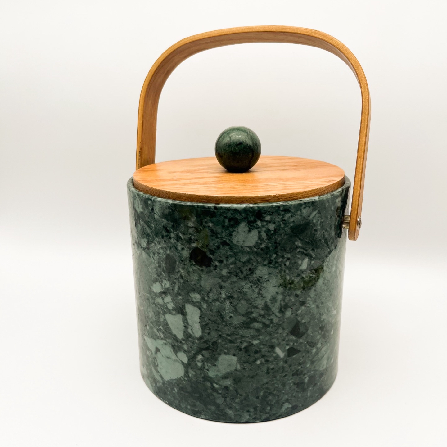 Vintage Himark Faux Marble Ice Bucket - Green, Wood Handle, Made in ...
