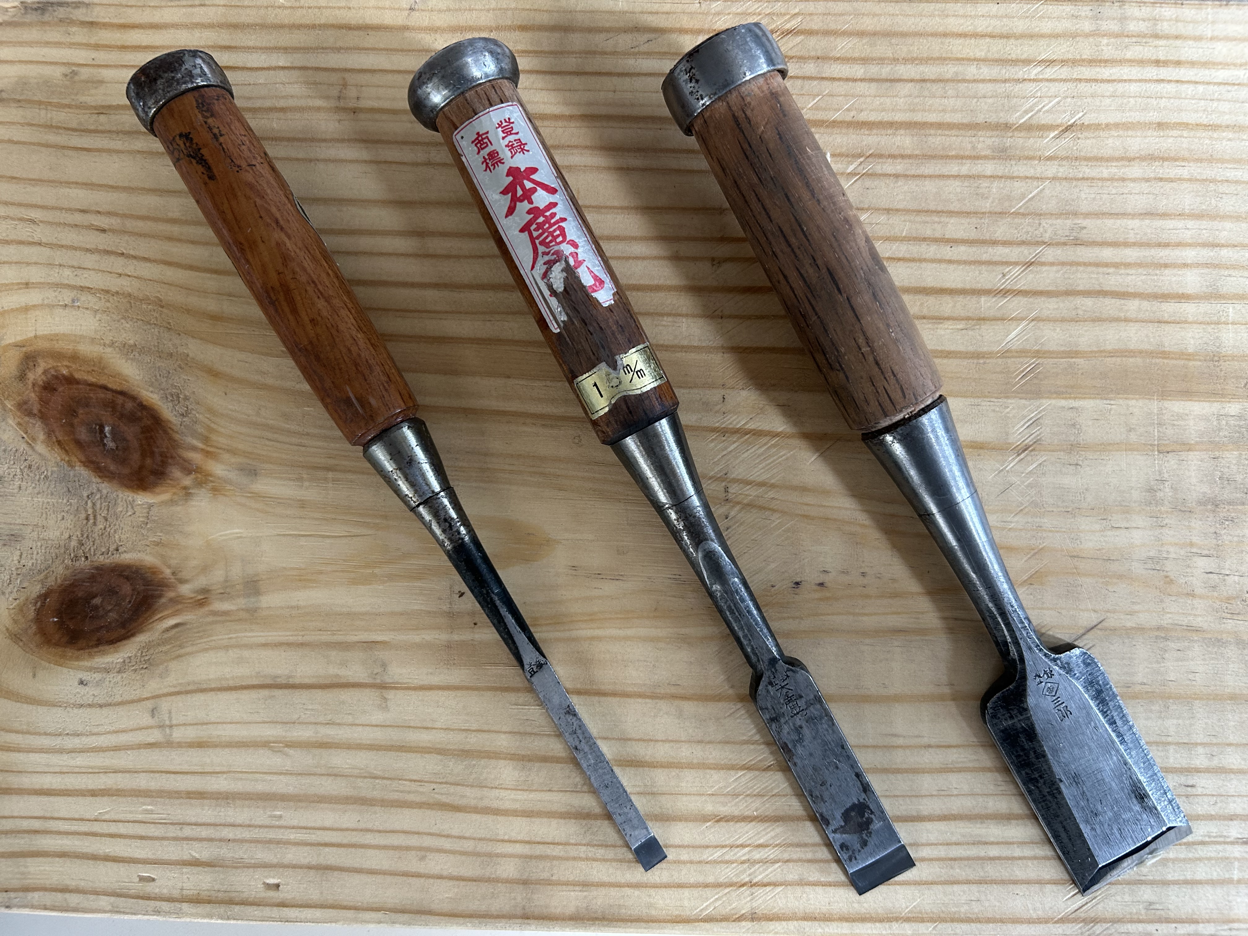 3 Japanese chisels (oire nomi) - 1/4", 5/8", 1 3/16"