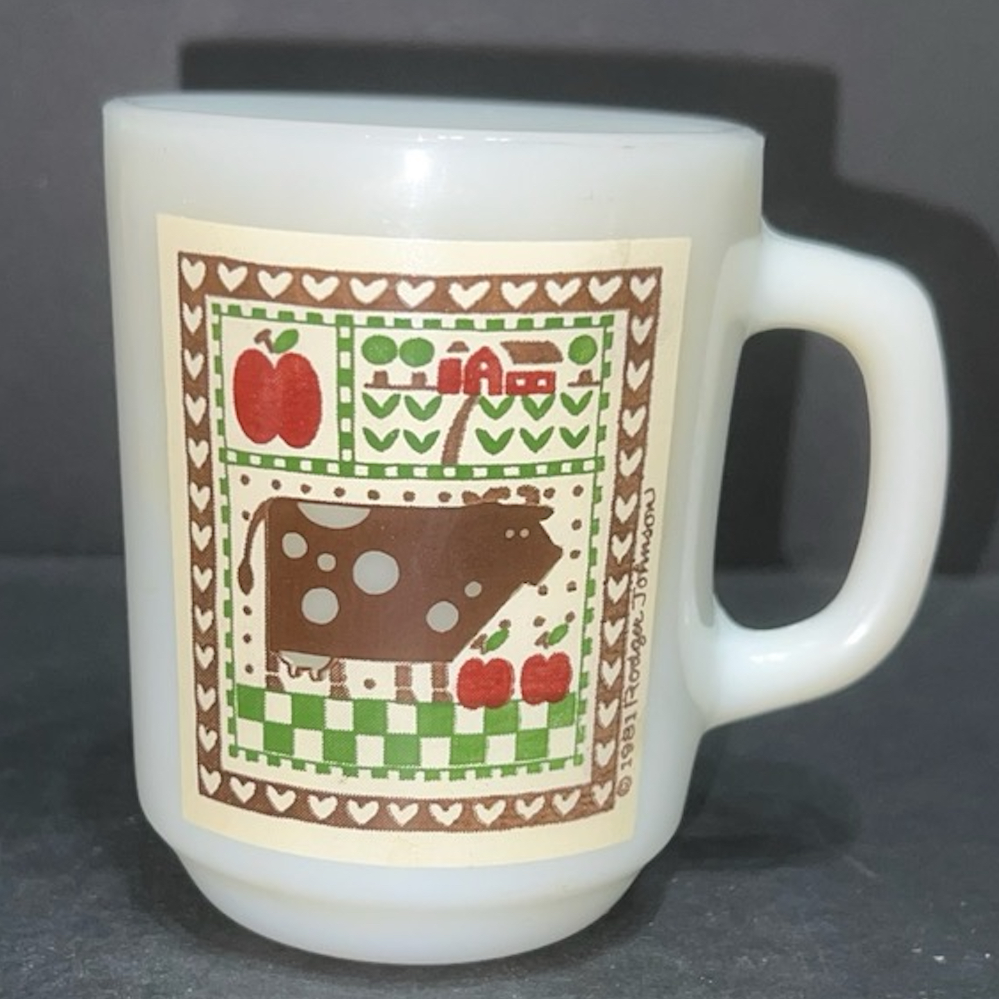 Rodger Johnson Cow Anchor Hocking Milk Glass Oven Proof Coffee Mug 1981 ...