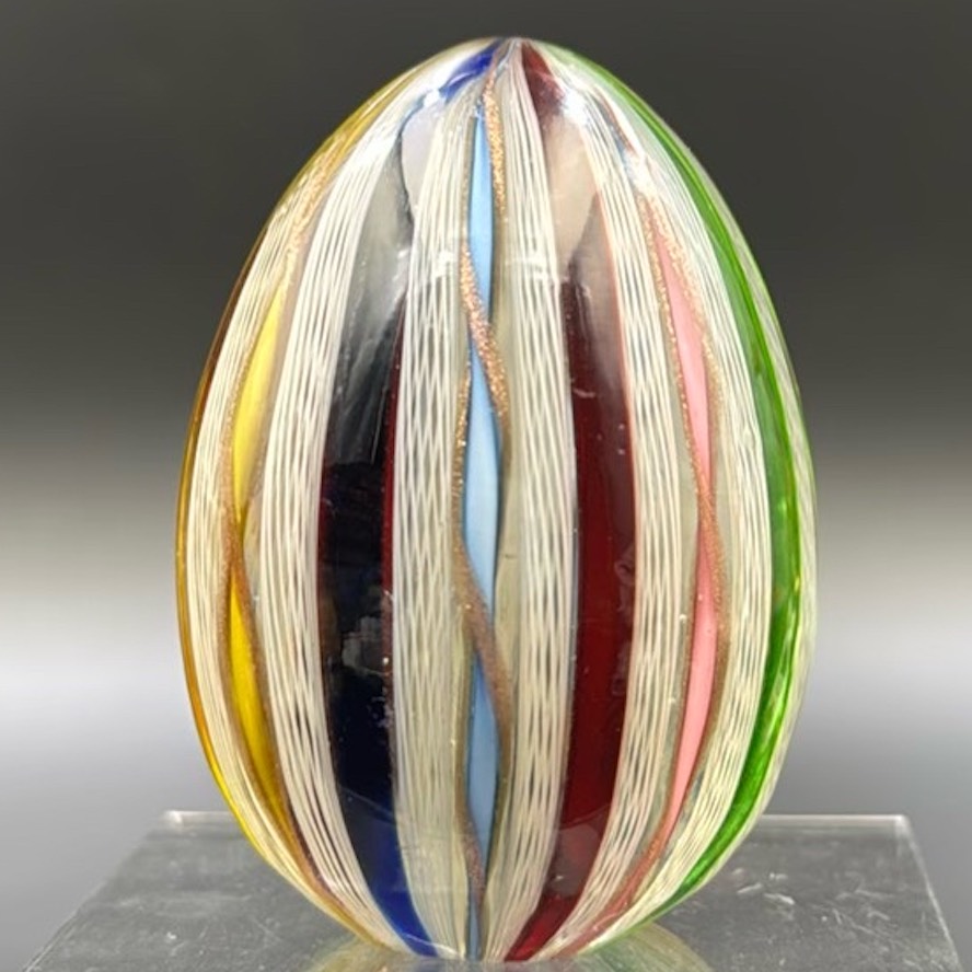 #01 Vintage Italian Egg Shaped Multicolored Ribbon Latticino Glass ...