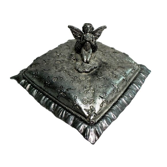 TOOTH FAIRY TRINKET BOX BY METZKE MADE IN USA PEWTER PILLOW 3" X 3"