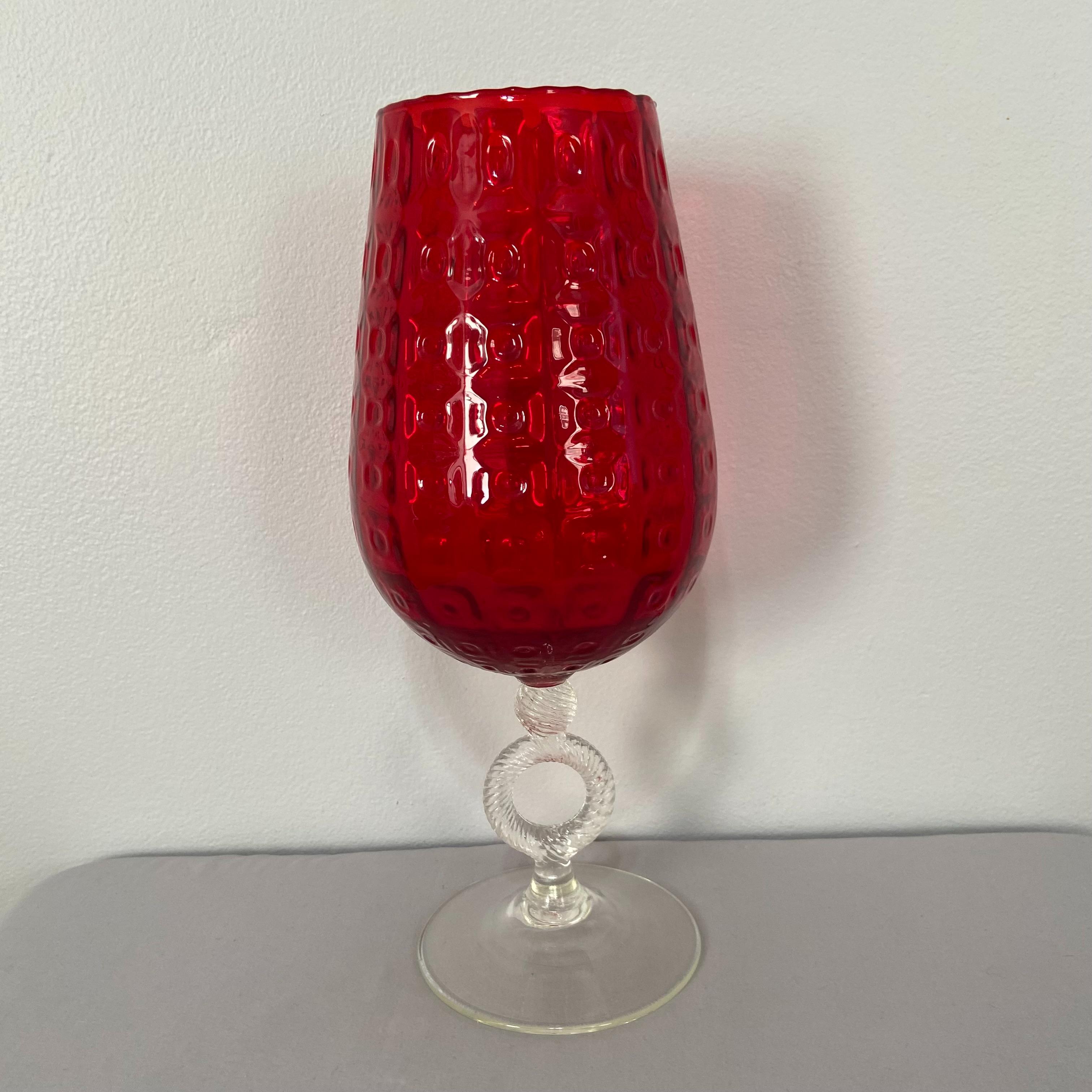 Empoli ruby square optic brandy snifter with round circle base