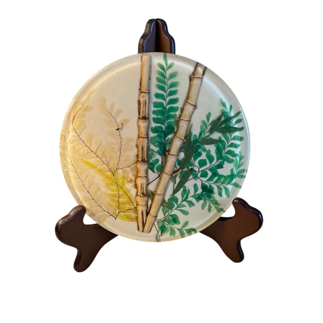 Vintage Acrylic Trivet Bamboo & Ferns