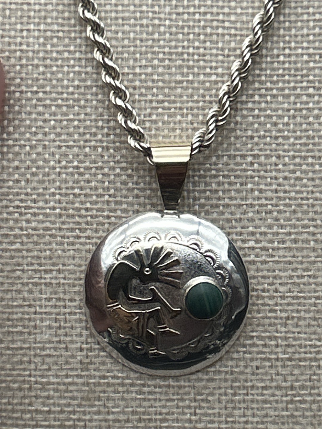Sterling 925 & 12K Gold-Filled Kokopelli Pendant Necklace w/ Malachite ...