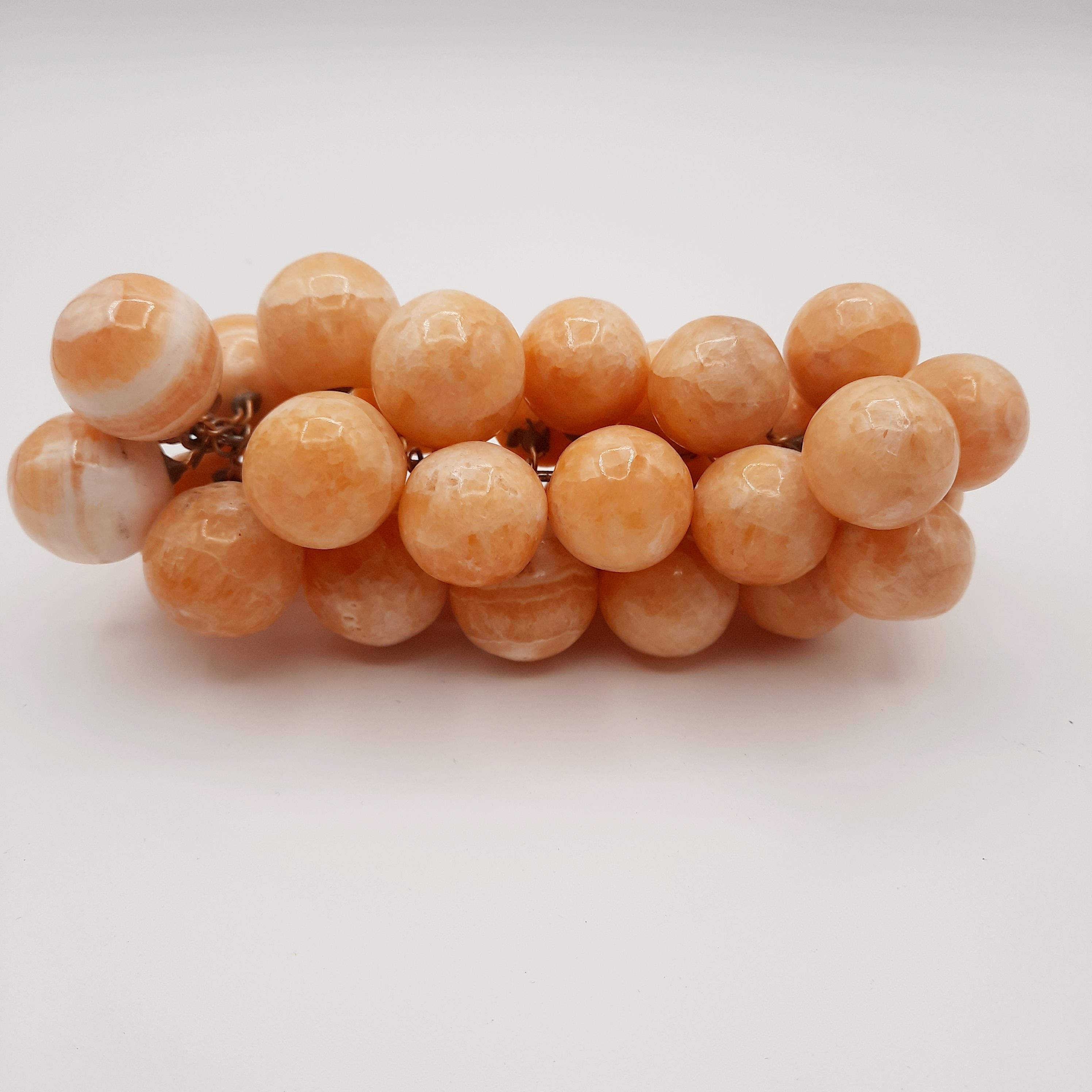 Vintage Stone Grapes Cluster with Metal Stem