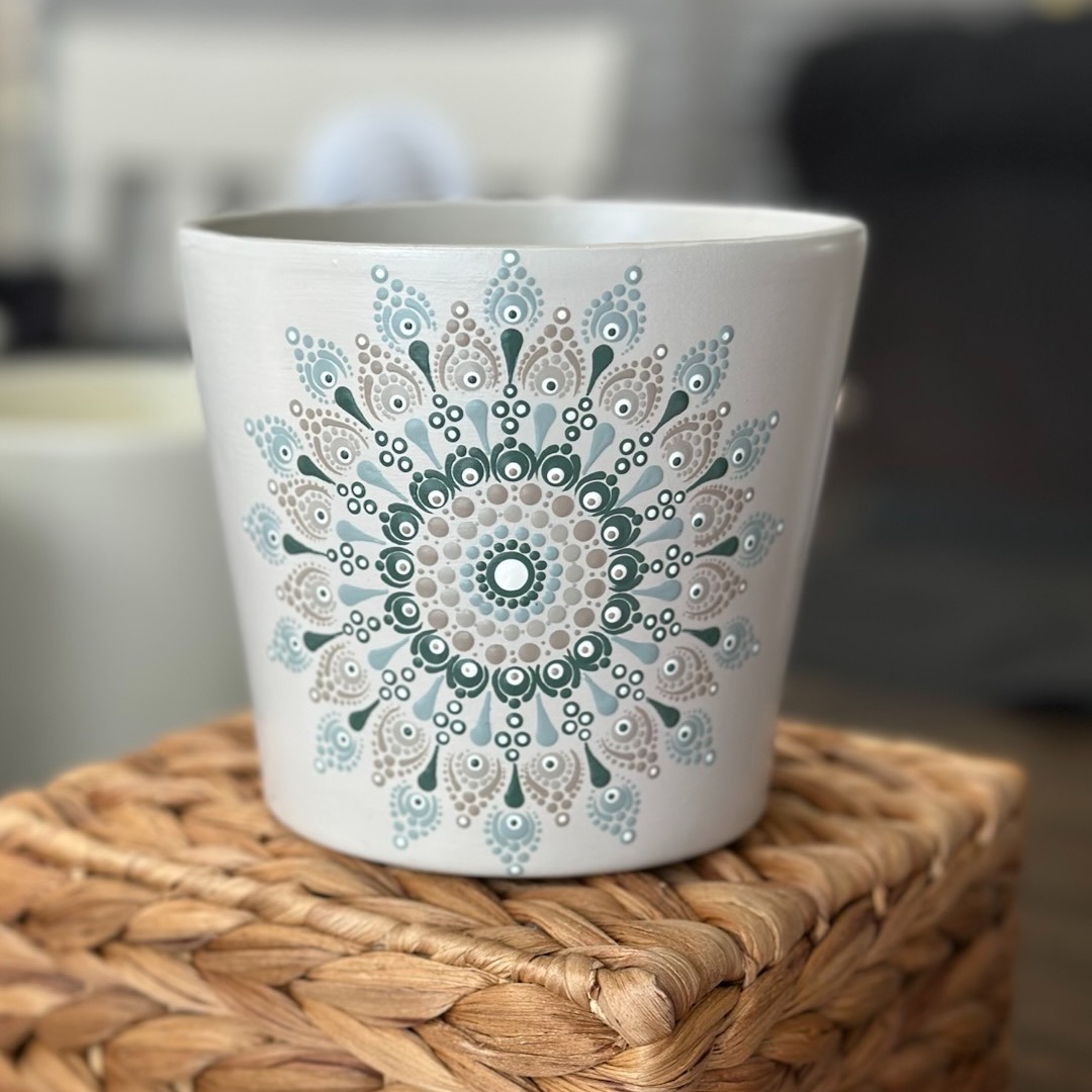 PRE-ORDER 4.7 inch terracotta pot (4.7 x 4.25) tan/green, gray, tans