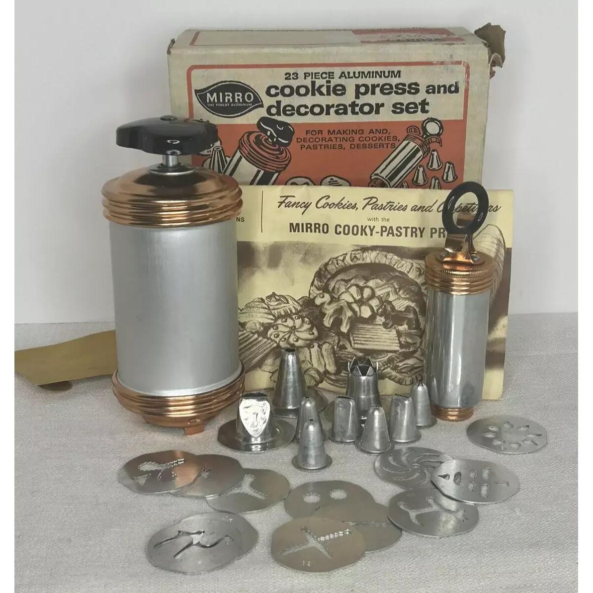 Vintage Mirro 23 Piece Aluminum Cookie Press & Decorator Set ~ Recipe ...