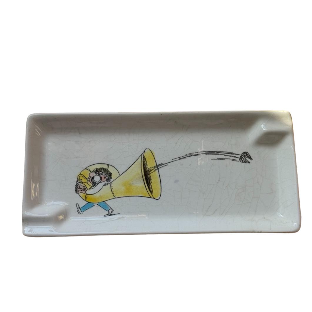 Vintage Ashtray Cliche' Brown Artist Hand-painted To The Guy Blowing ...